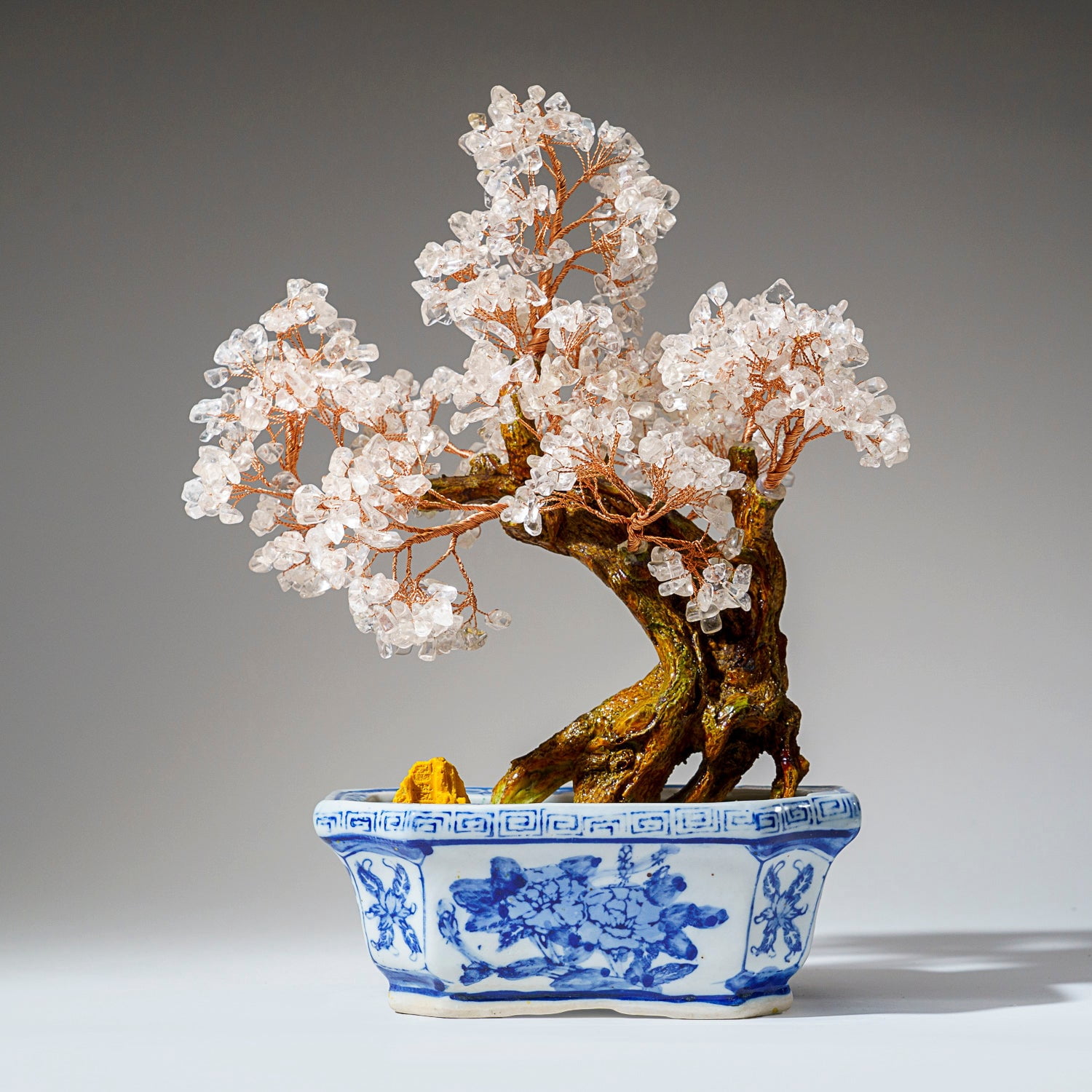 Genuine Quartz Gemstone Bonsai Tree in Square Ceramic Pot (11â Tall ...