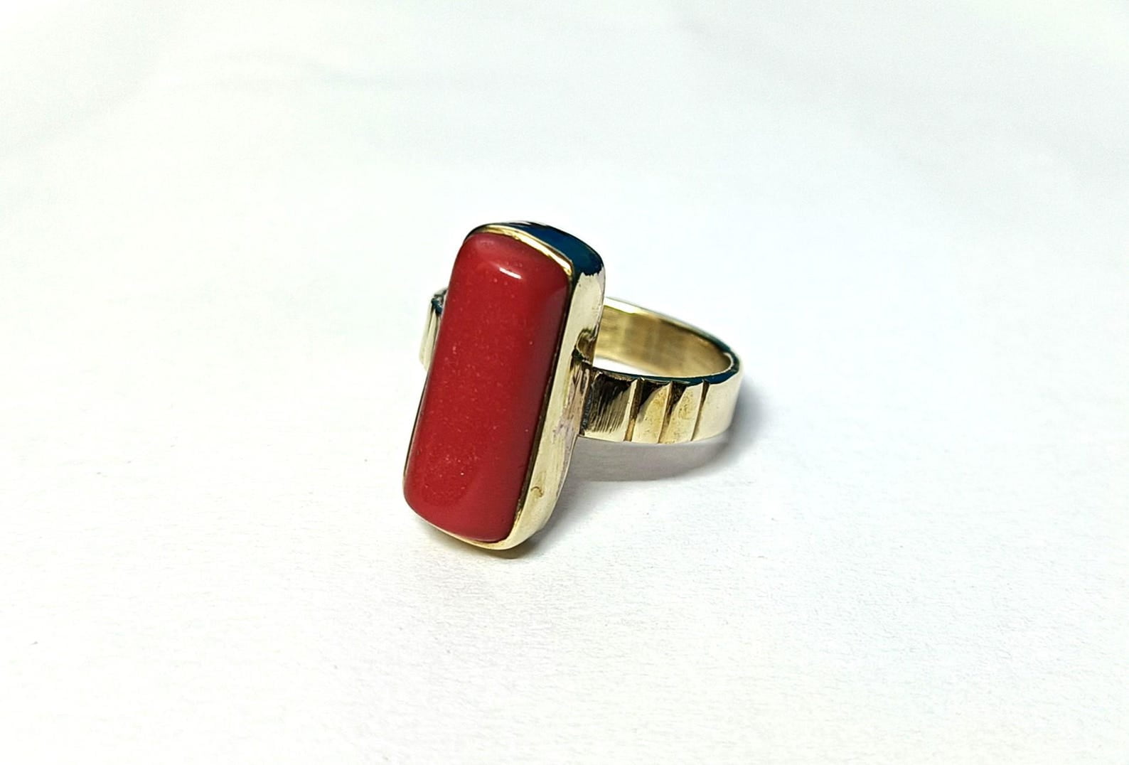 Genuine Red Coral Ring For Men & Women, Handmade Brass Moonga Birthstone Ring Gift, Antique ...