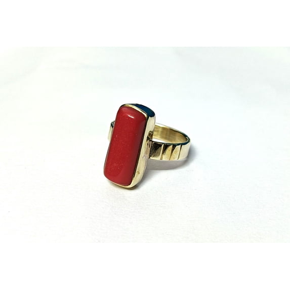 Genuine Red Coral Ring For Men & Women, Handmade Brass Moonga ...