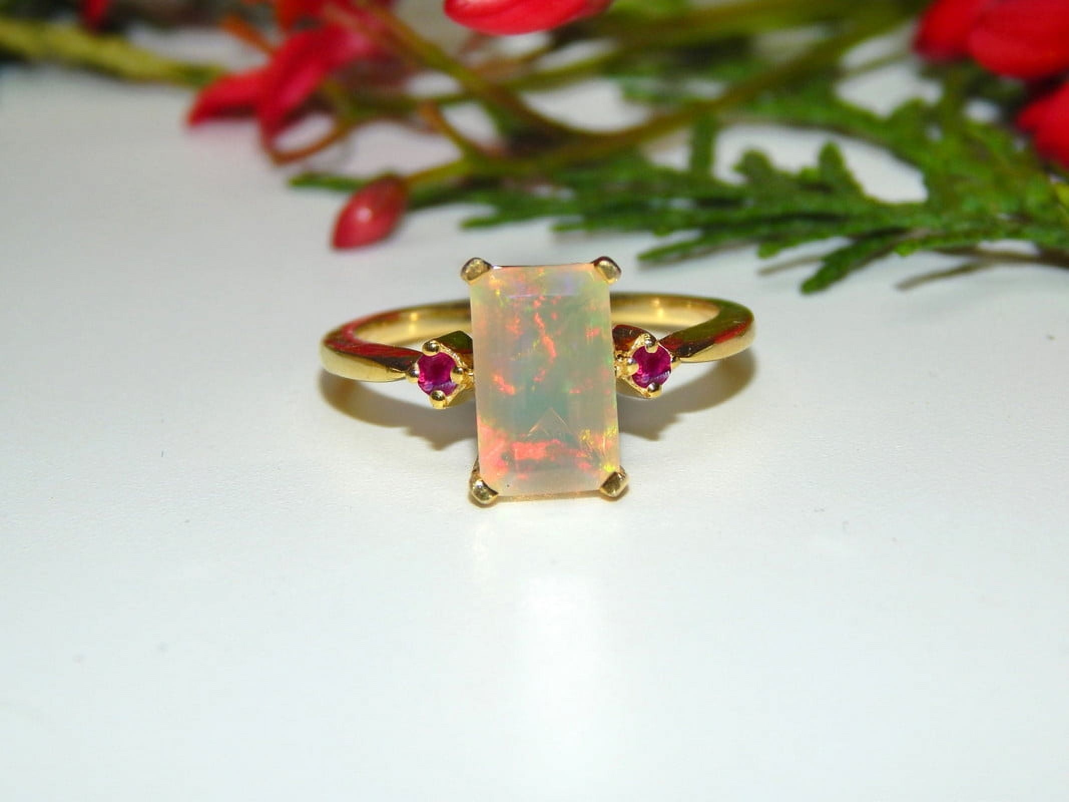 Genuine Ruby Round And Real Lab-Grown Fire Opal Occasion Shape Ring in 925 Sterling Silver ,Rose ...