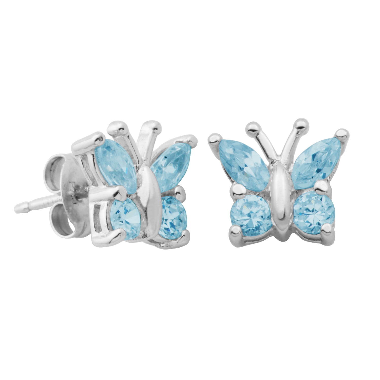 Forever Facets Genuine Blue Topaz Butterfly Earrings in Rhodium Plated ...