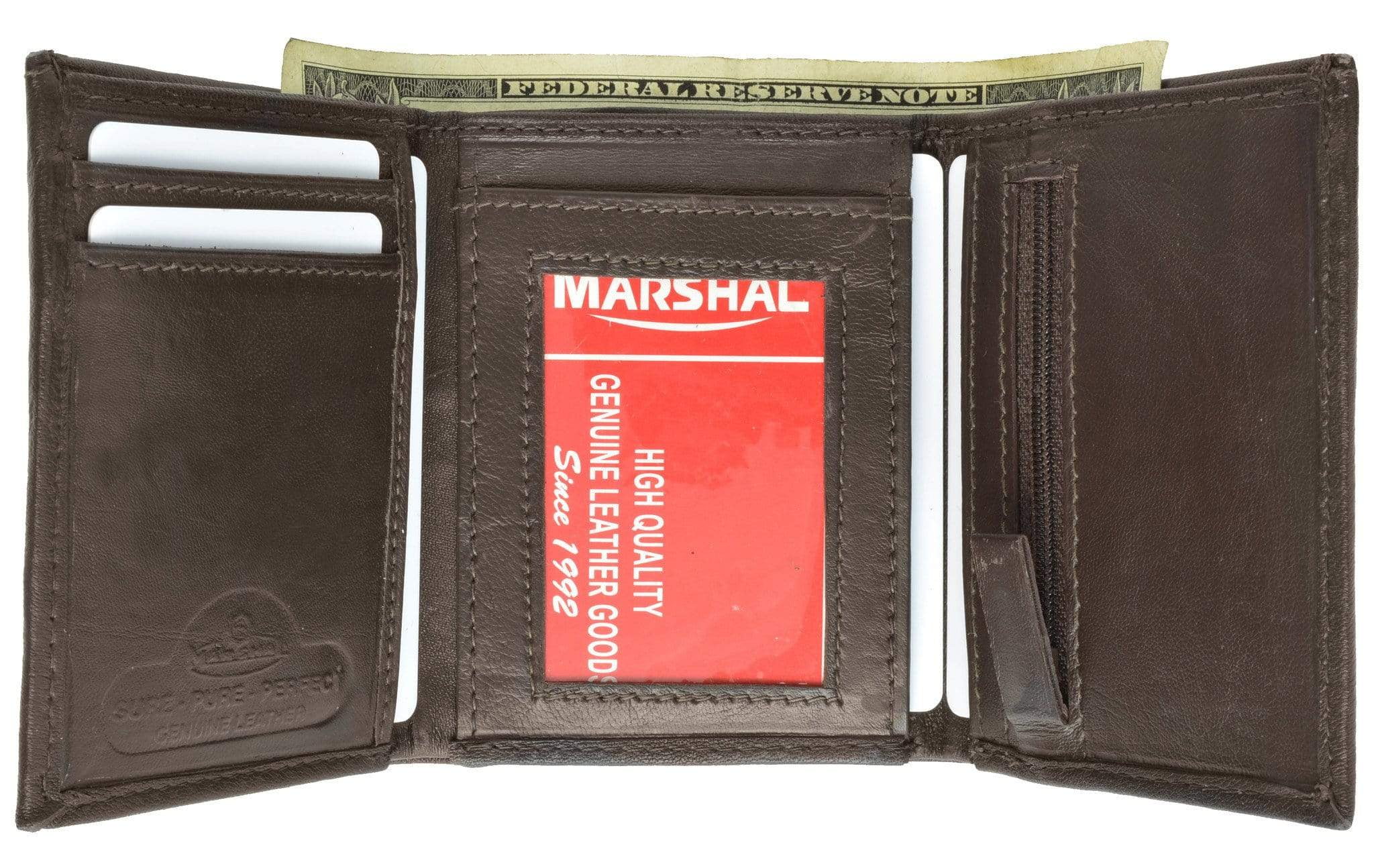 Genuine Soft Leather Tri-fold ID Coin Credit Card Holder Mens Wallet ...