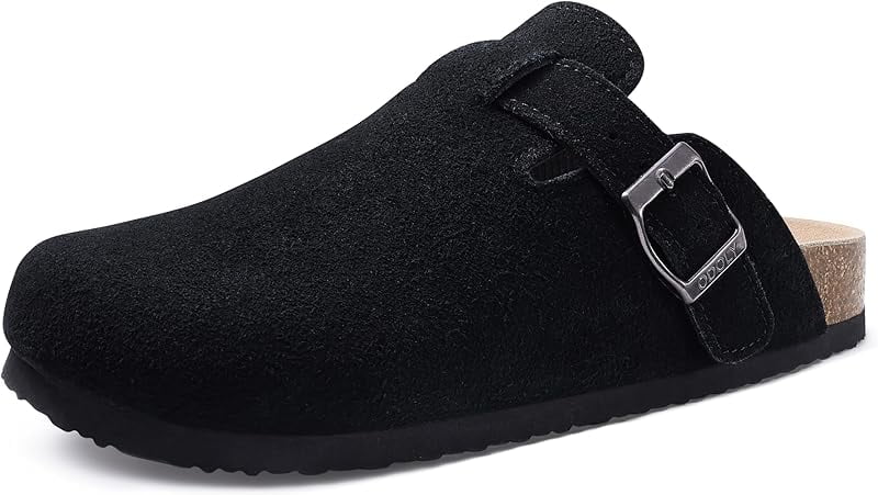Genuine Suede Clogs for Women Men Soft Cork Footbed Leather Mules ...