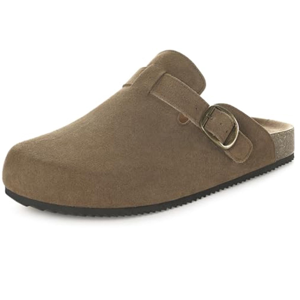 Genuine Suede Leather Clogs for Womens Mens Slip on Mules Antislip Cork ...