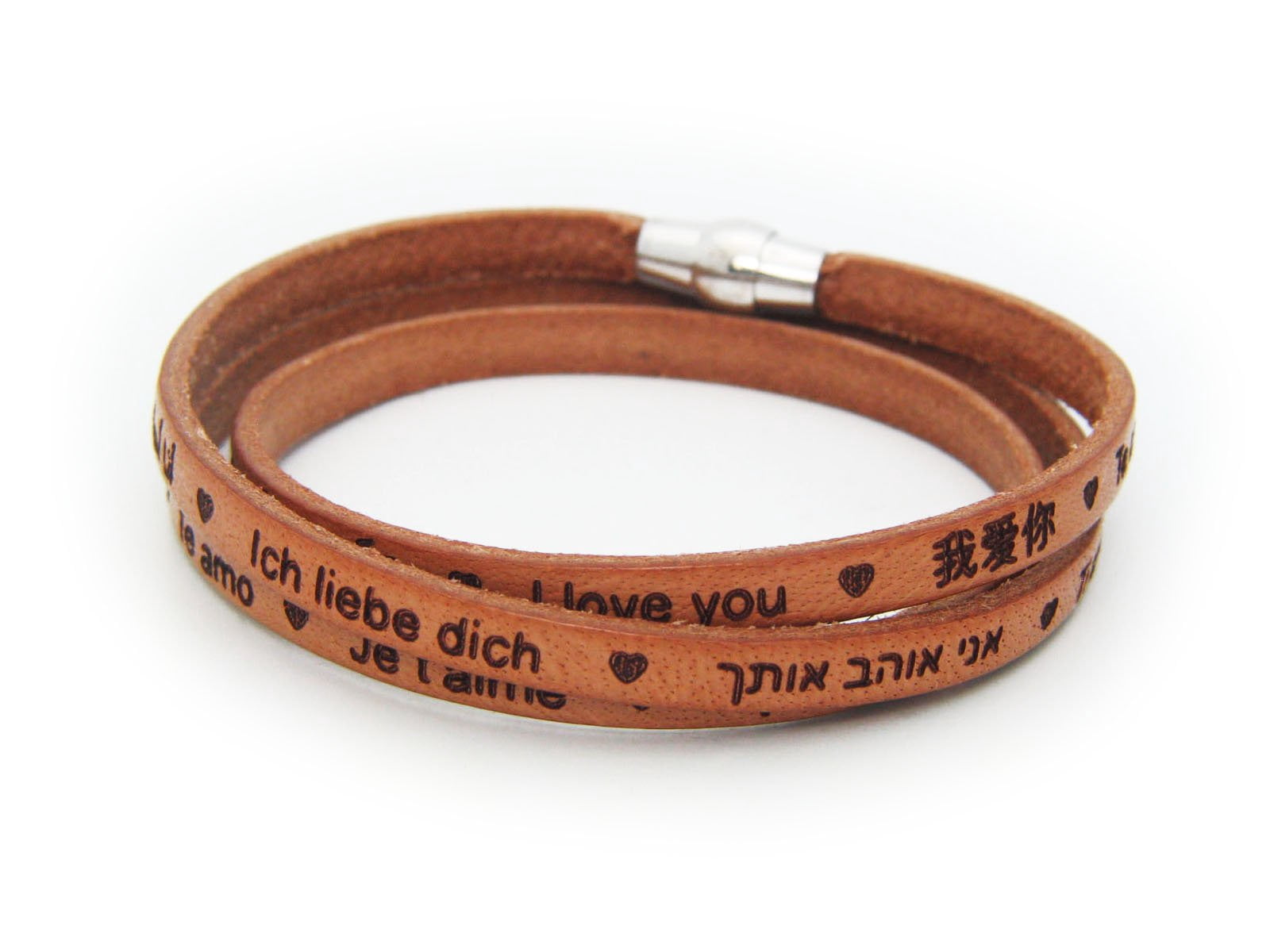 Genuine Tan Italian Leather Worldwide I LOVE YOU Wrap Braceelt in ...