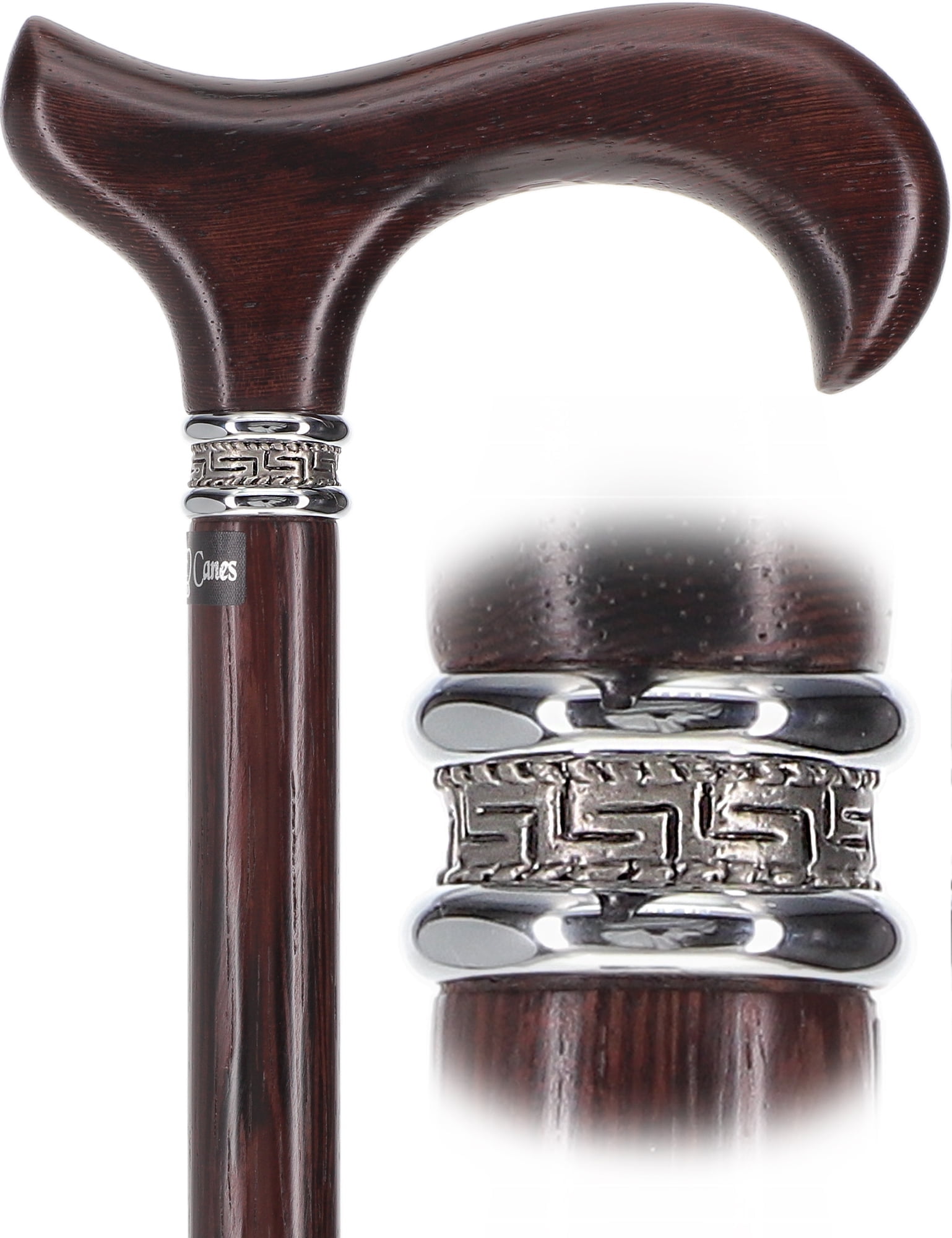 Textured Exotic Wedge Wood Walking Cane with Pewter Aztec-Style Collar ...