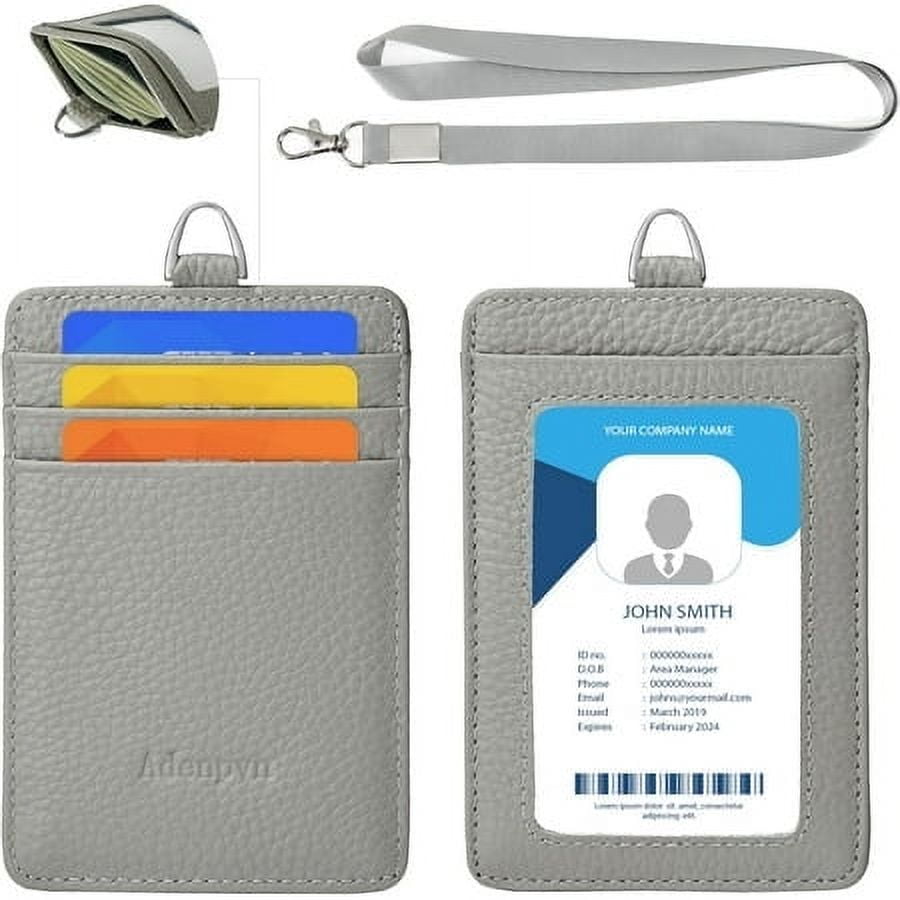 Genuine leather id badge holder with lanyard,soft leather ID Card ...