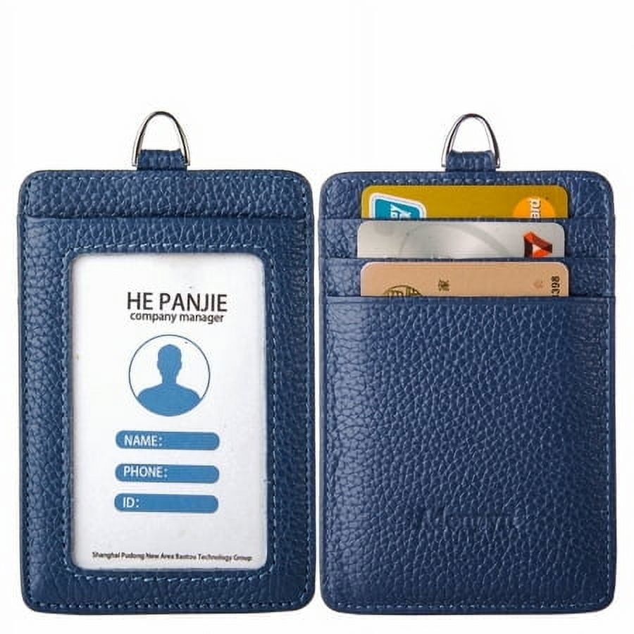 Genuine leather id badge holder with lanyard,soft leather ID Card ...