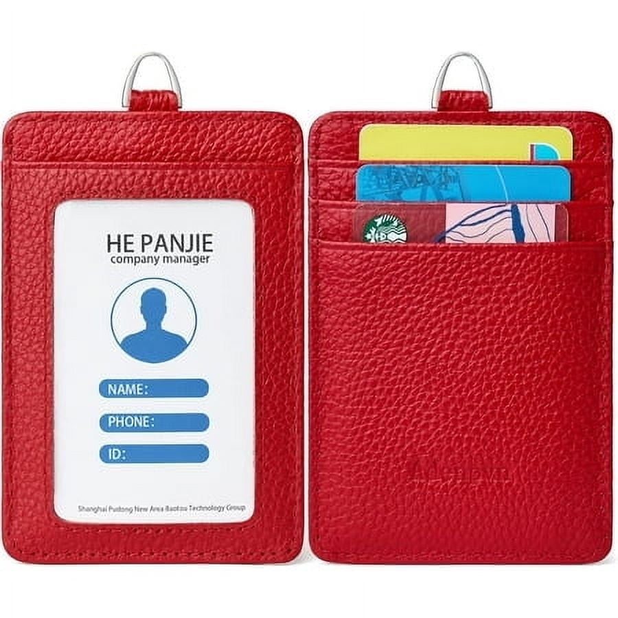 Genuine leather id badge holder with lanyard,soft leather ID Card ...