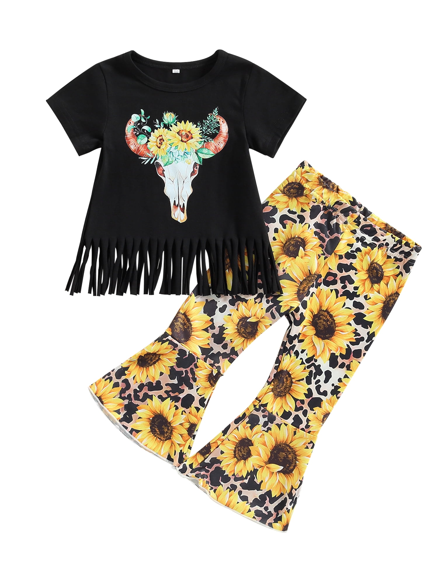 Genuiskids 2Pcs Toddler Girl Summer Clothes Set 18M 2T 3T 4T 5T 6T Kids Girl Outfits Bull Head ...