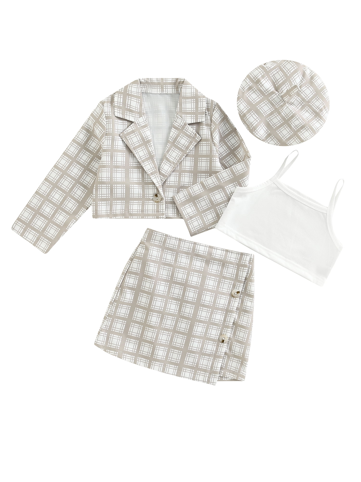 Genuiskids 4Pcs Toddler Kids Girls Fall Plaid Outfits Long Sleeve Plaid ...