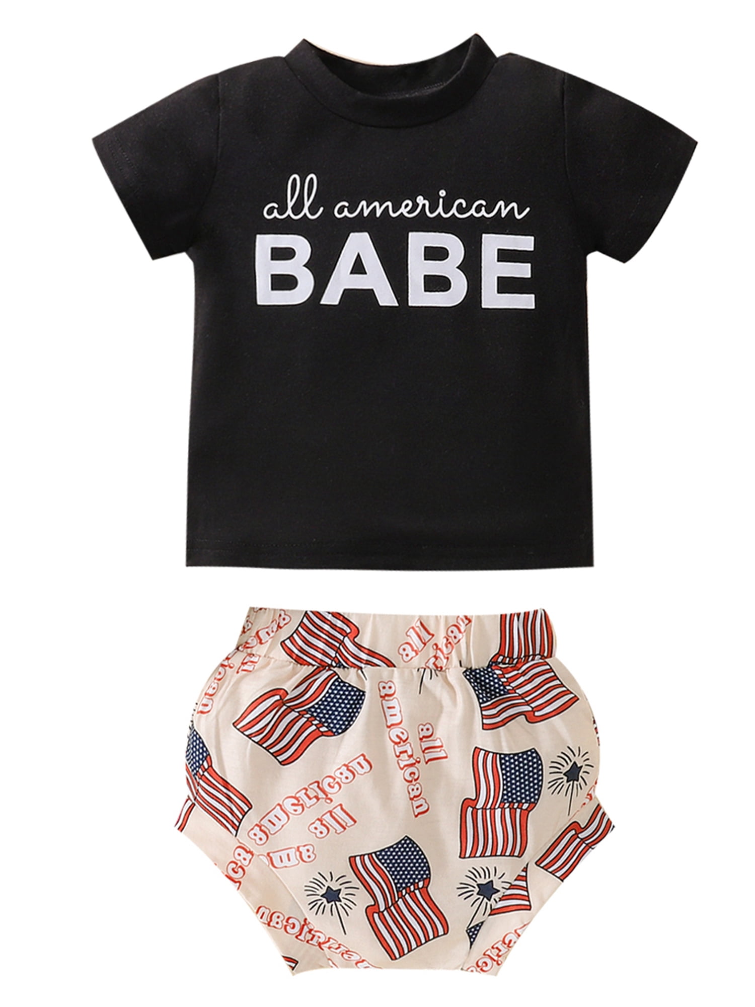 Genuiskids Infant Baby Boy Girl American Flag Outfit Letters Print ...