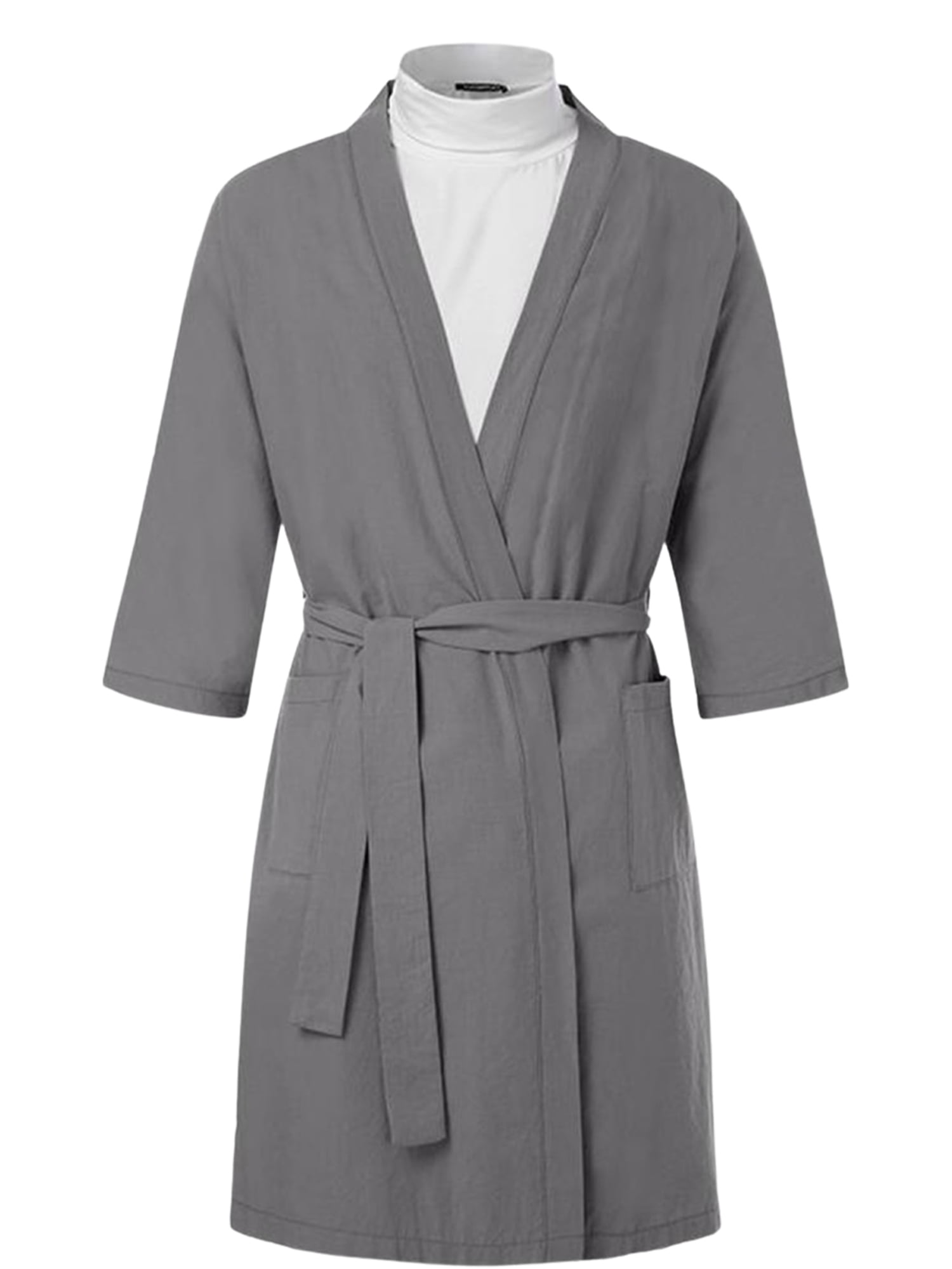 Genuiskids Men Cotton Night-Robe Solid Color Half Sleeve Nightwear with ...