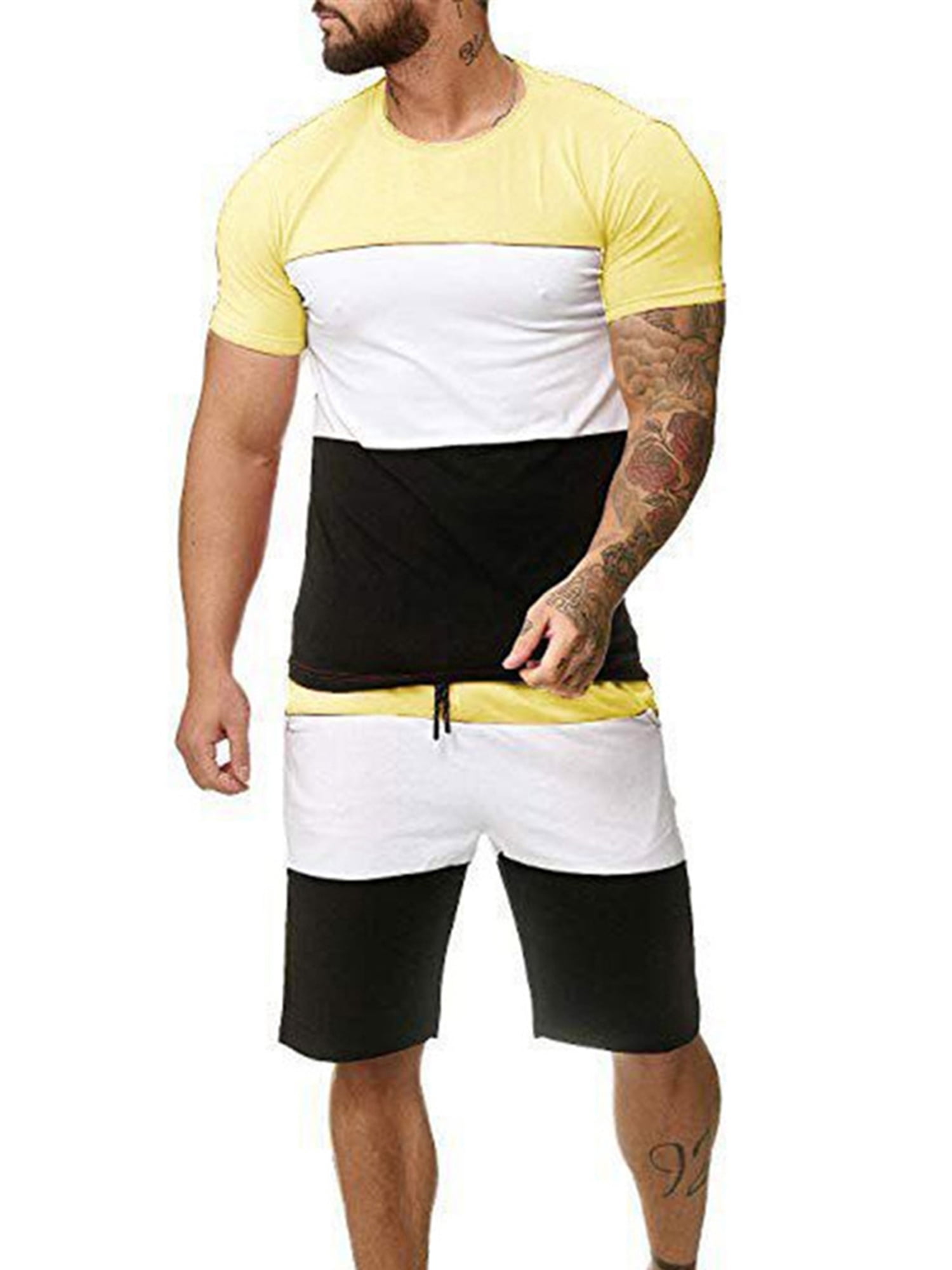 Genuiskids Men's Tracksuit Men's Short Sleeve T-Shirt and Shorts Set ...