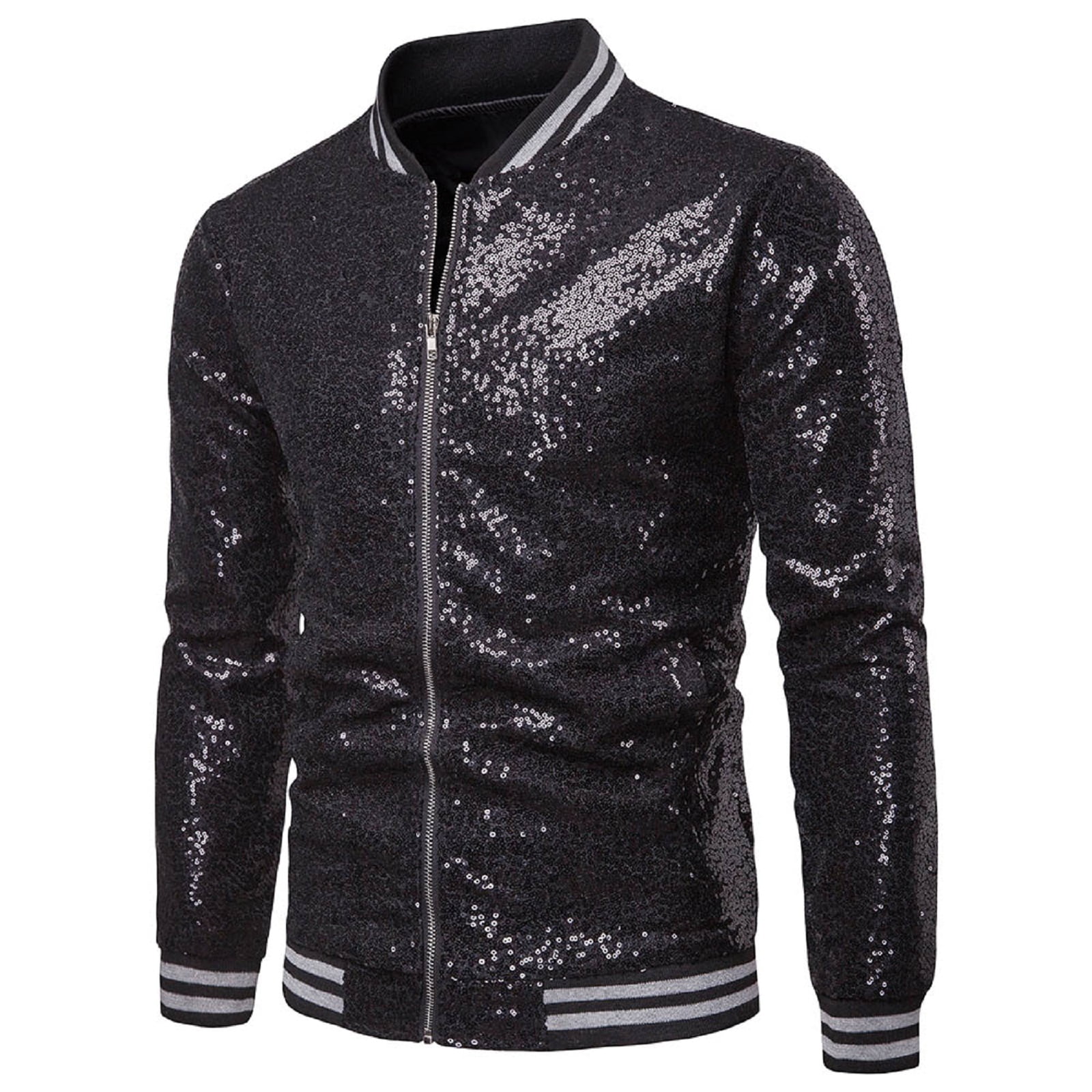 Genuiskids Mens Shiny Metallic Sequin Jacket Lightweight Long Sleeve ...