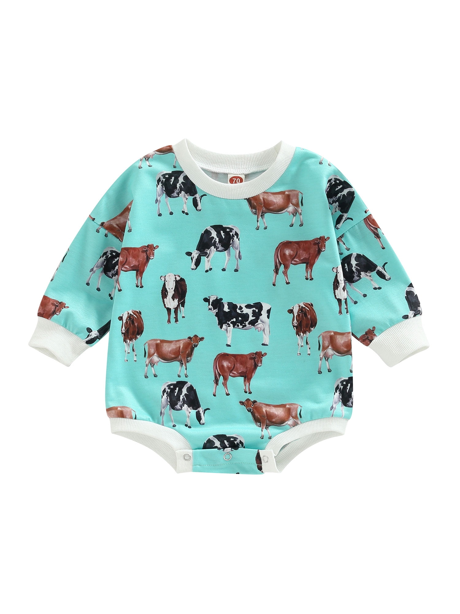 Genuiskids Newborn Baby Boy Girl Western Clothes Infant Long Sleeve Cow Letter Romper Bodysuit ...