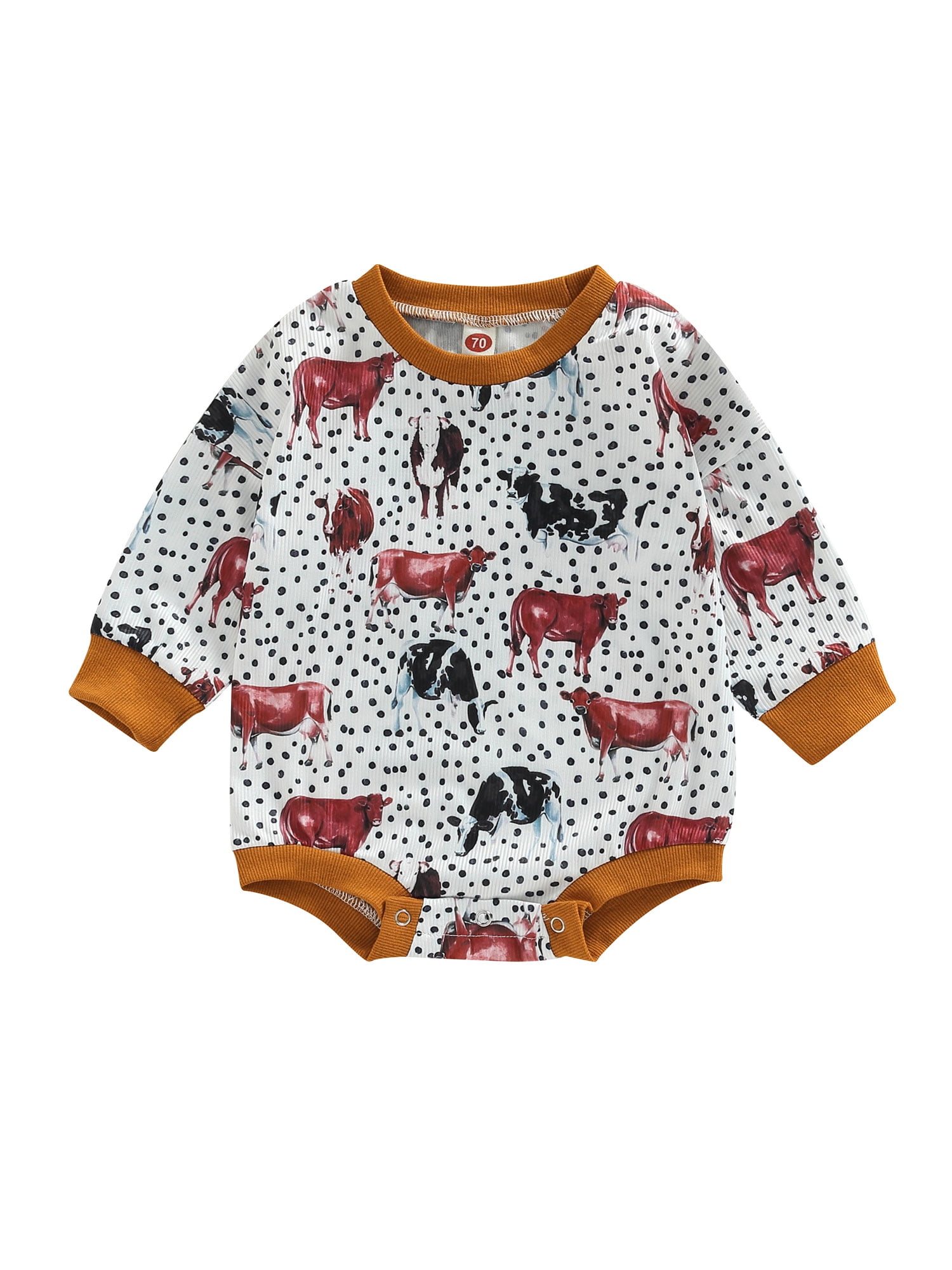 Genuiskids Newborn Baby Boy Girl Western Clothes Infant Long Sleeve Cow Letter Romper Bodysuit ...