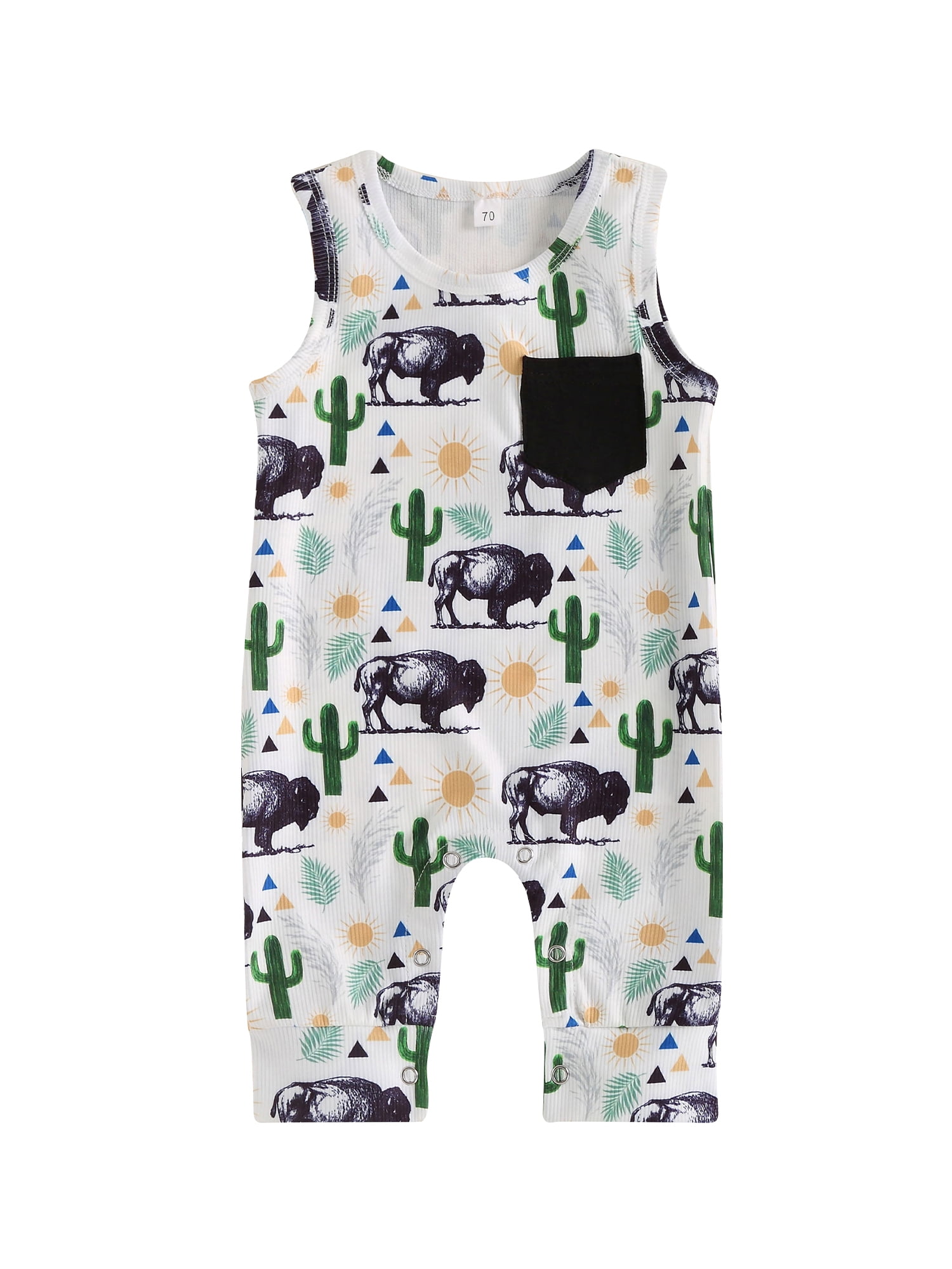 Genuiskids Newborn Baby Boy Girl Western Jumpsuit Outfits Kids Sleeveless Floarl Cow One Piece ...