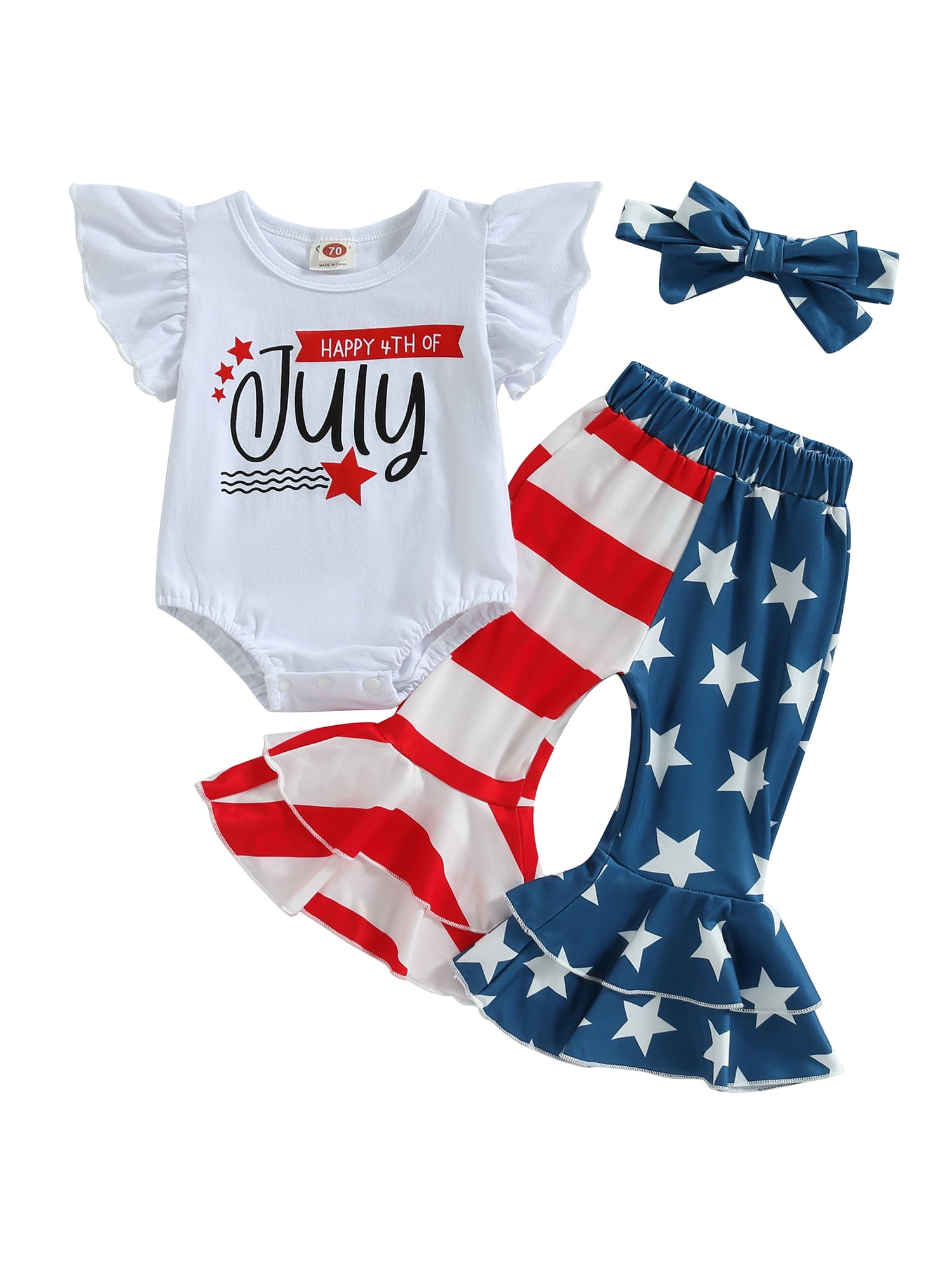 Genuiskids Newborn Baby Girl 4th of July Outfits 6-24M Infant Summer Letters Ruffle Sleeve ...