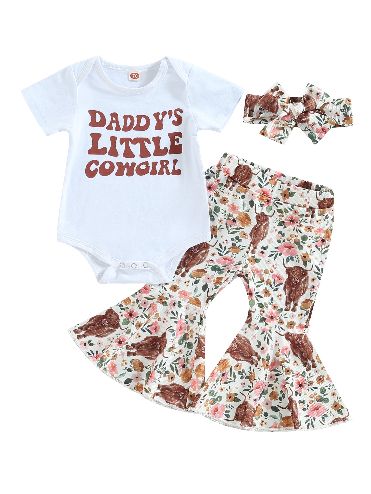 Genuiskids Newborn Baby Girl Summer Clothes Short Sleeve Romper One Piece Cow Print Bell Bottoms ...