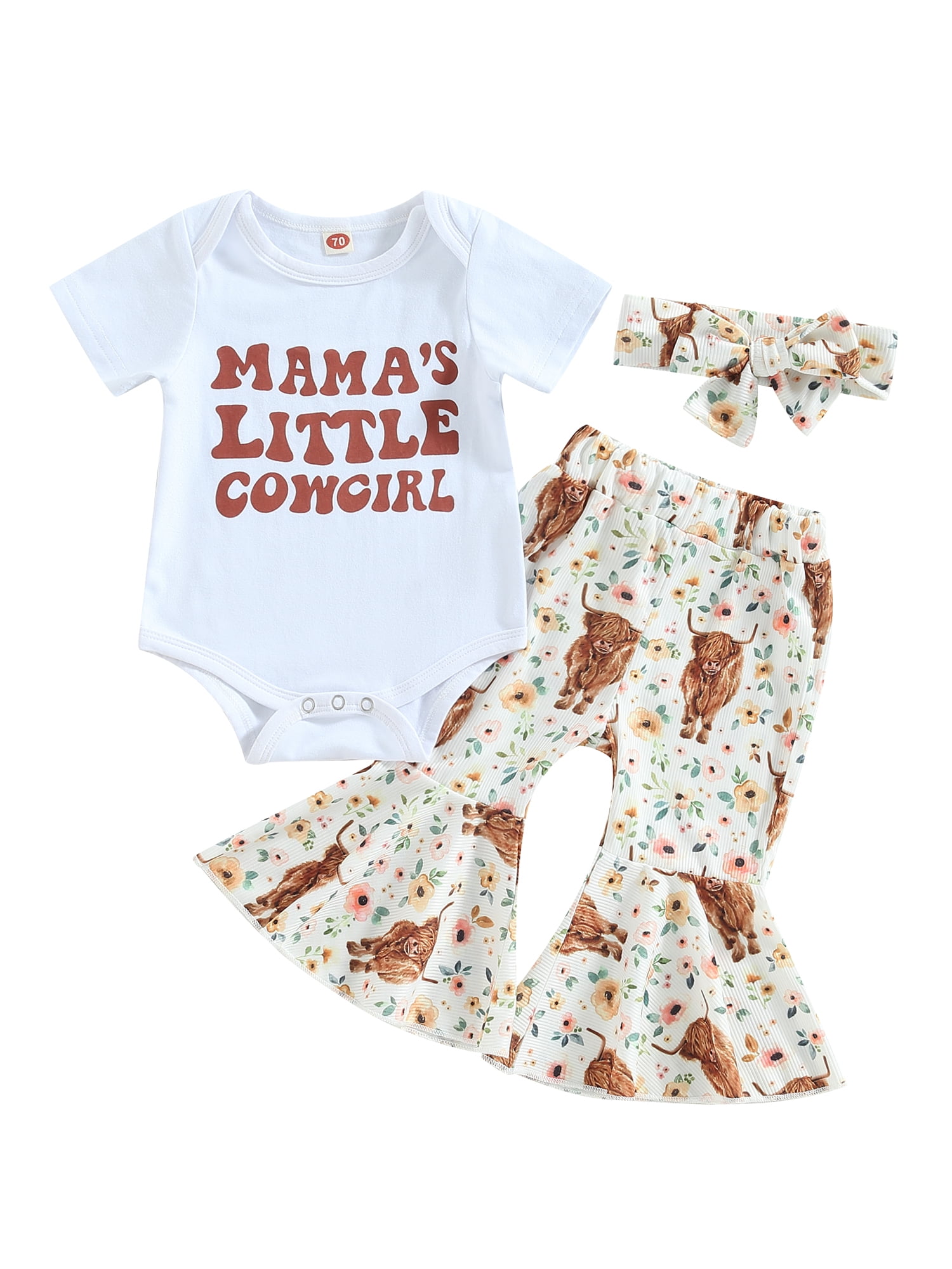 Genuiskids Newborn Baby Girl Summer Clothes Short Sleeve Romper One Piece Cow Print Bell Bottoms ...