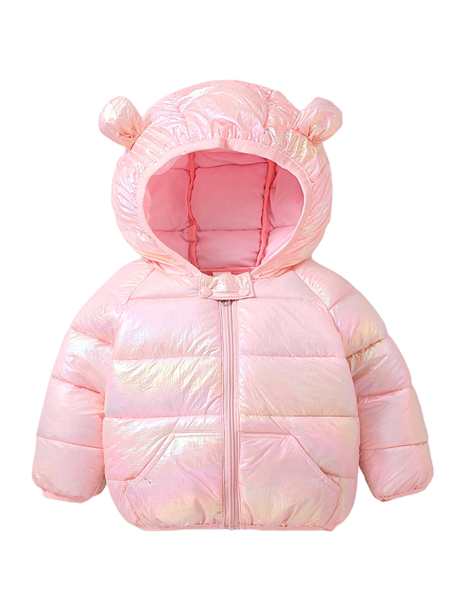 Genuiskids Toddler Baby Girl Boy Winter Puffer Jacket Shiny Hooded Ears Long Sleeve Full Zipper ...
