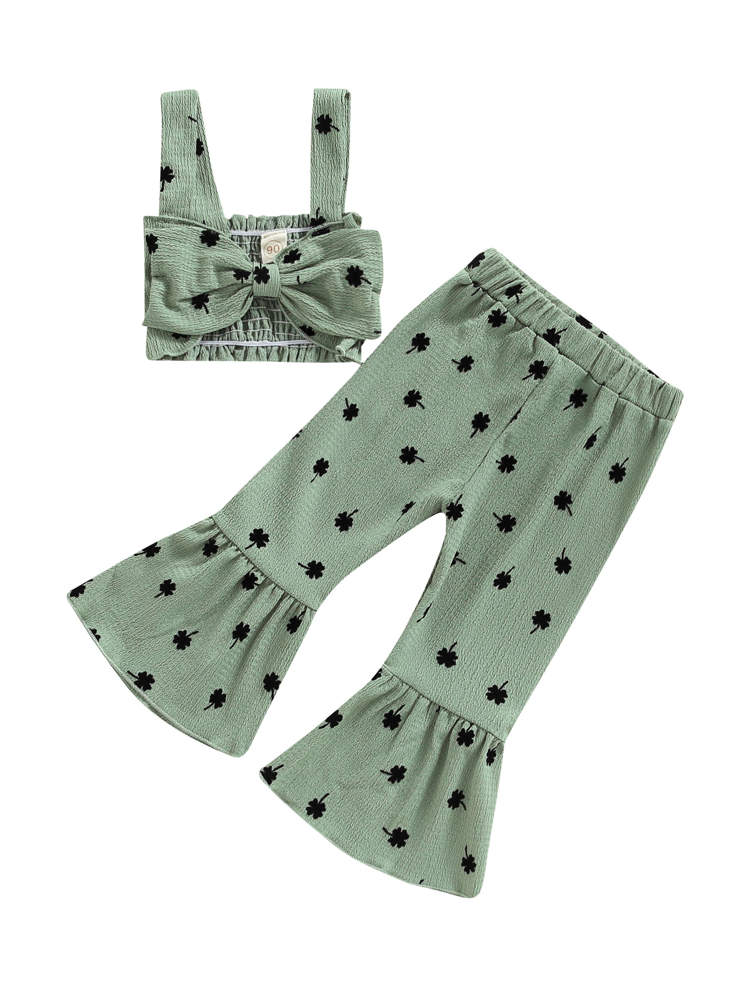 Genuiskids Toddler Baby Girl Clothes Set Four-Leaf Clover Print Bowknot ...