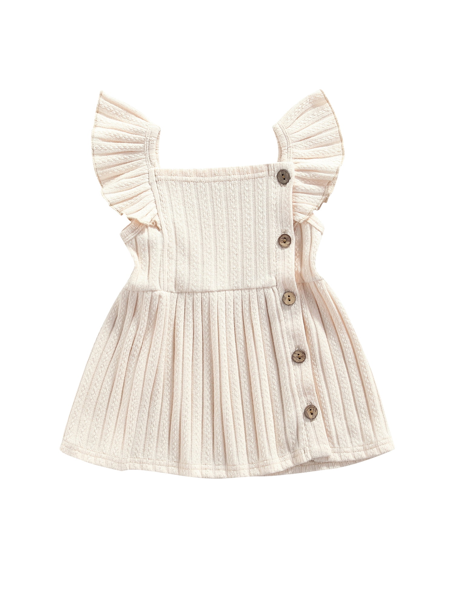 Genuiskids Toddler Baby Girl Knit Ribbed Dress Clothes Kids Cute Ruffle ...