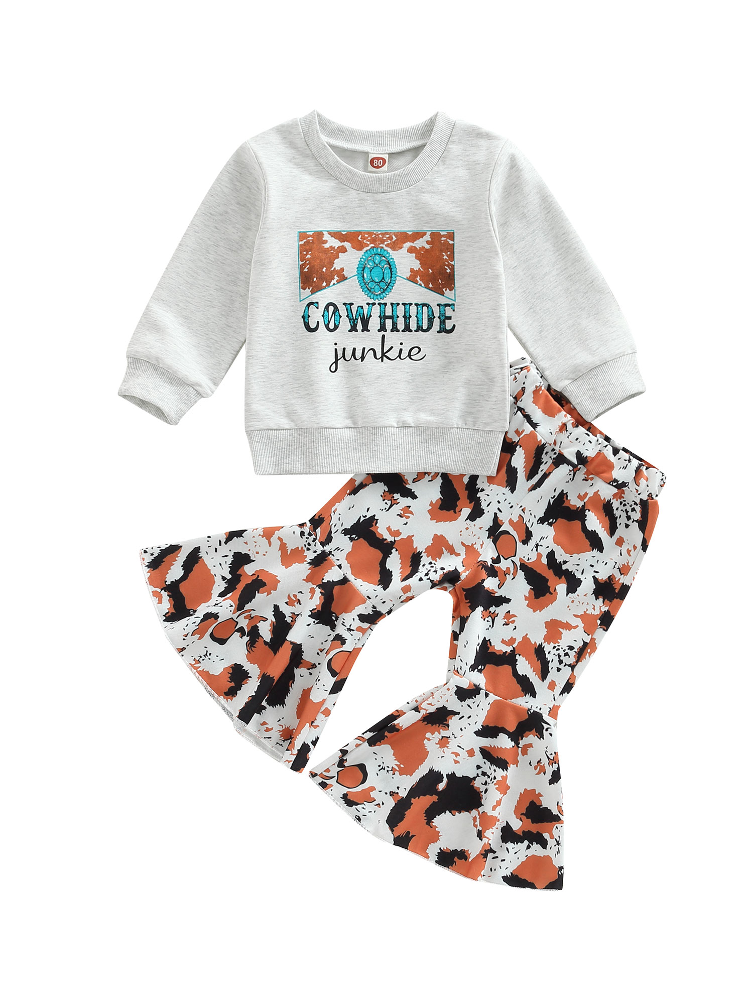 Genuiskids Toddler Baby Girl Western Outfit Cowgirl Long Sleeve Pullover Sweatshirt Cow Print ...