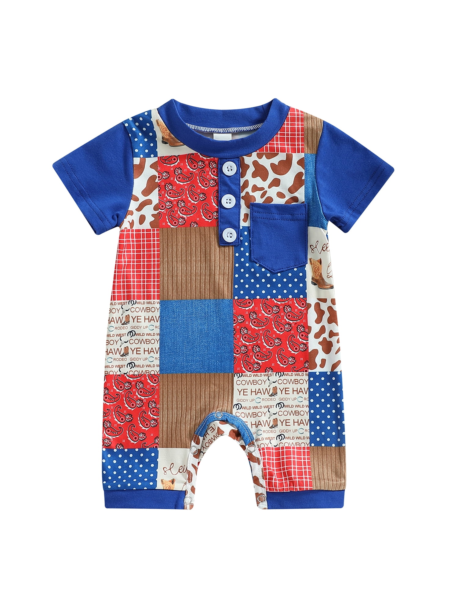 Genuiskids Western Baby Boy Girl Summer Clothes Newborn Cow Print One Piece Short Sleeve Romper ...