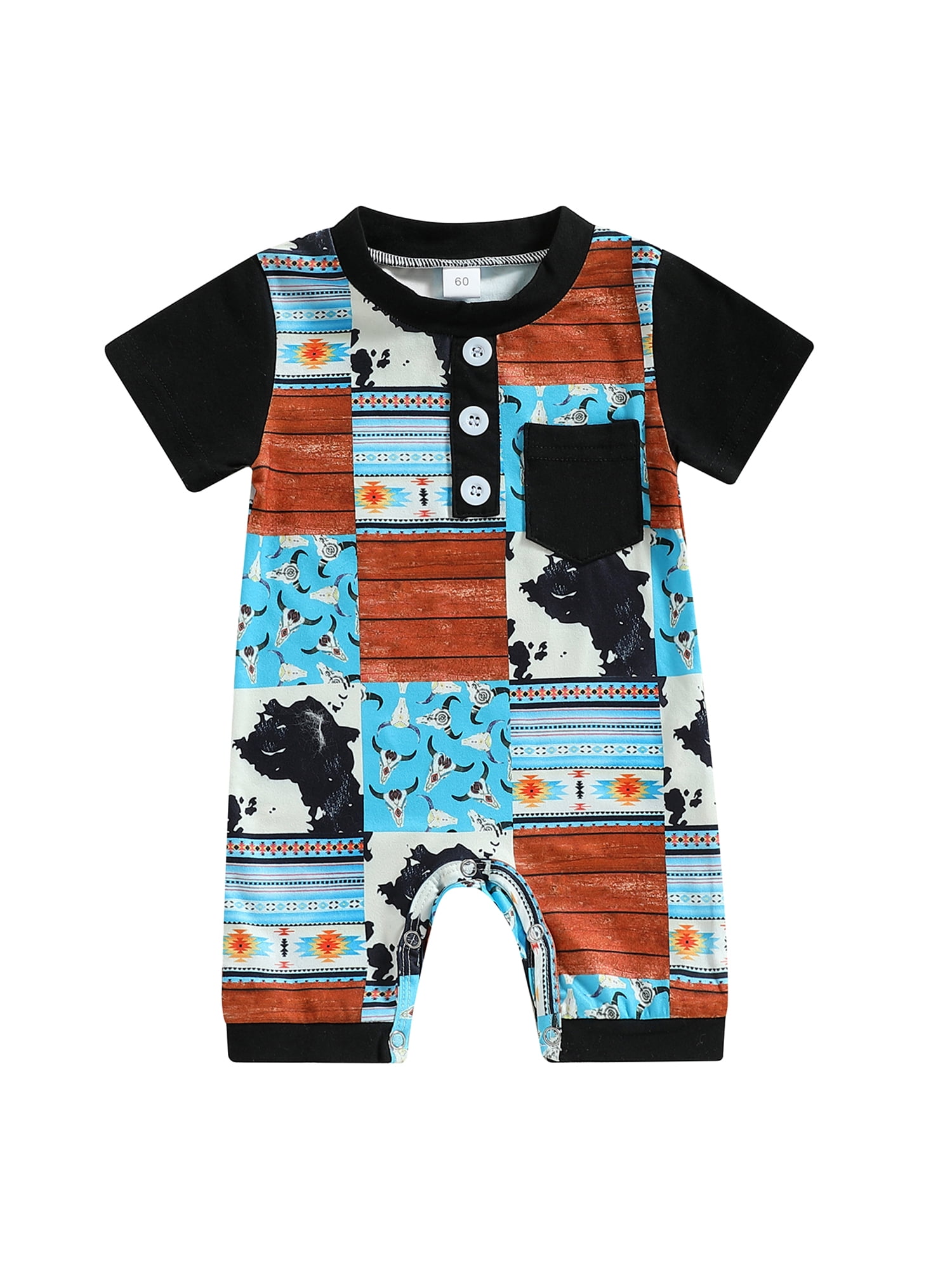 Genuiskids Western Baby Boy Girl Summer Clothes Newborn Cow Print One Piece Short Sleeve Romper ...