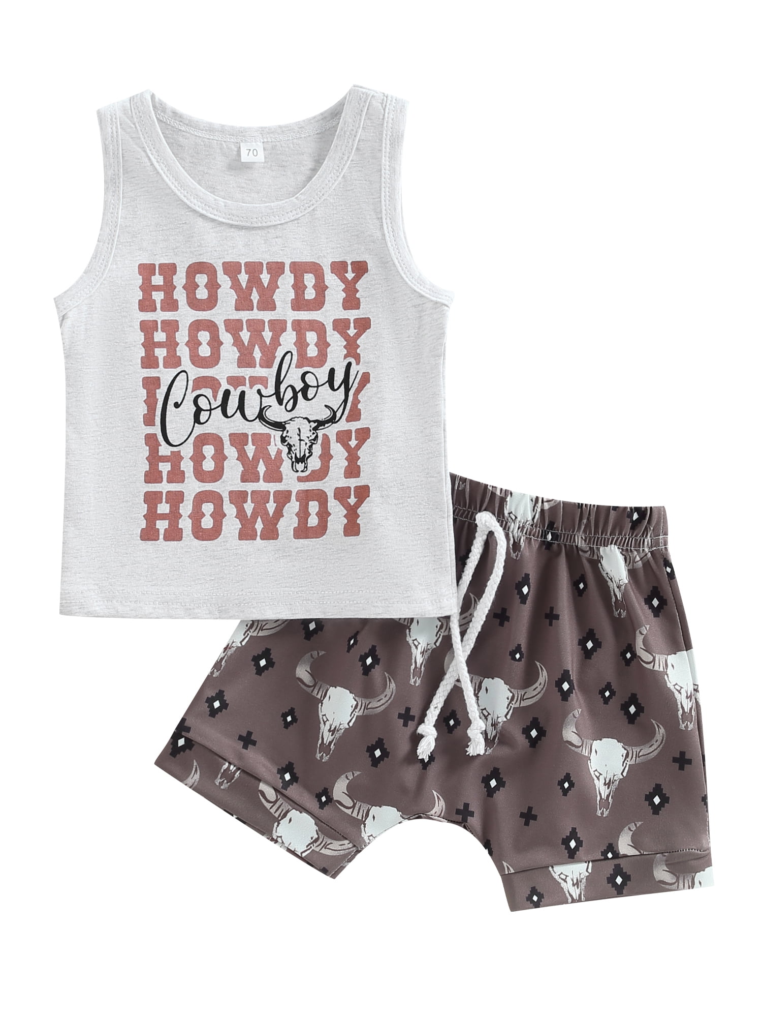 Genuiskids Western Baby Boy Summer Clothes Infant Sleeveless Tank Top Cow Printed Retro Boho ...