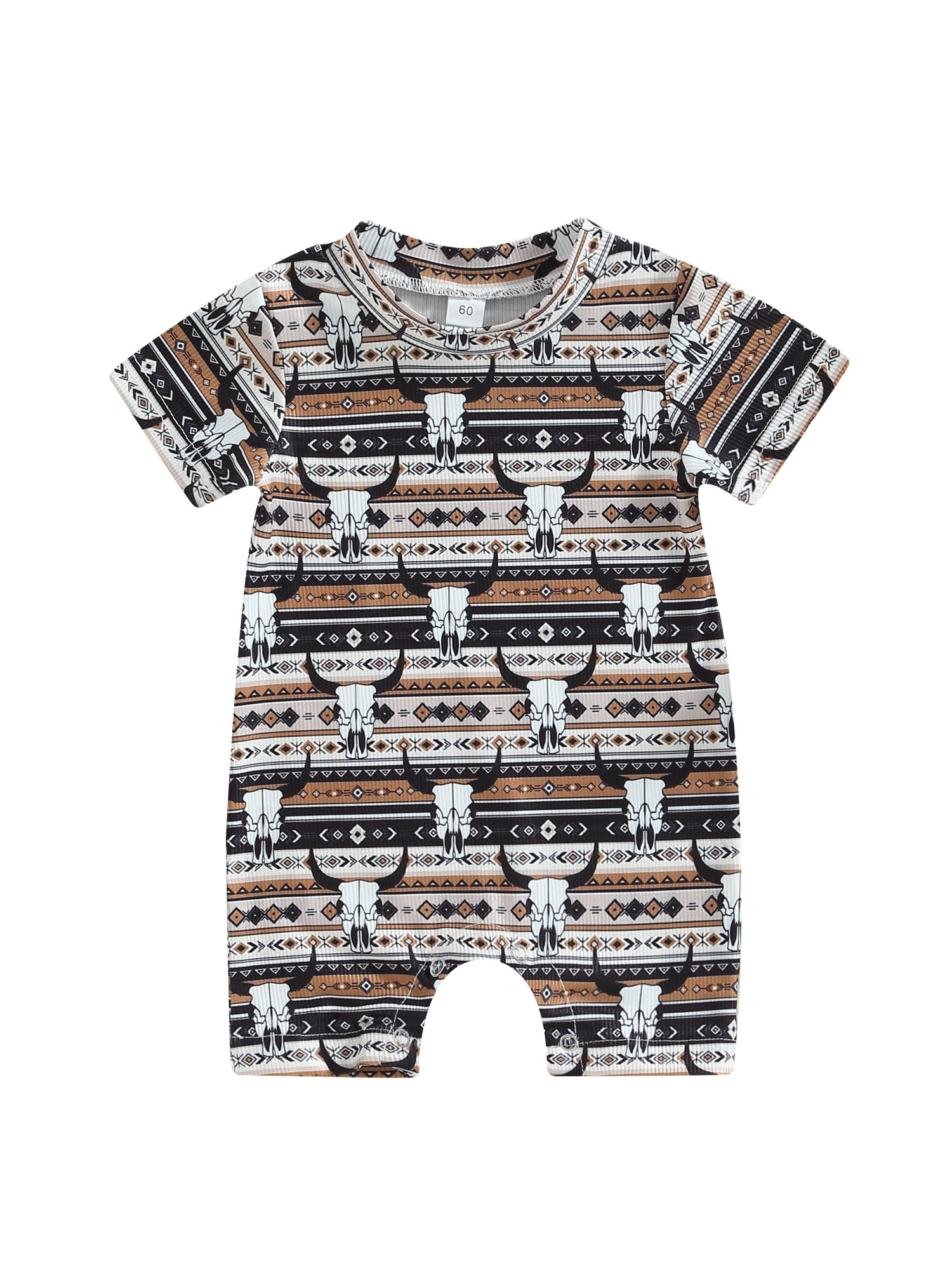 Genuiskids Western Baby Girl Boy Clothes Cow Print Romper Short Sleeve One Piece Rib Jumpsuit ...