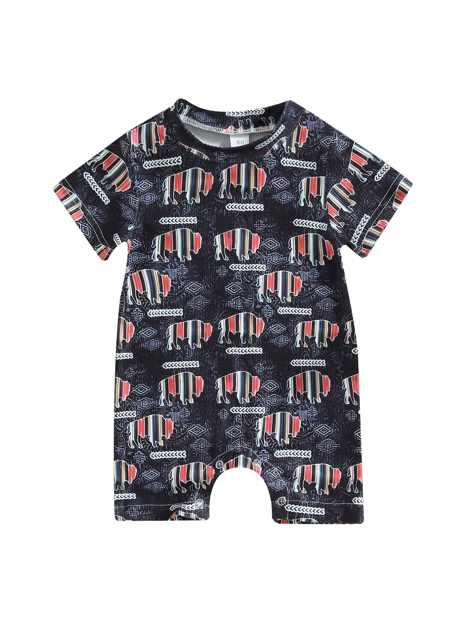Genuiskids Western Baby Girl Boy Clothes Cow Print Romper Short Sleeve One Piece Rib Jumpsuit ...