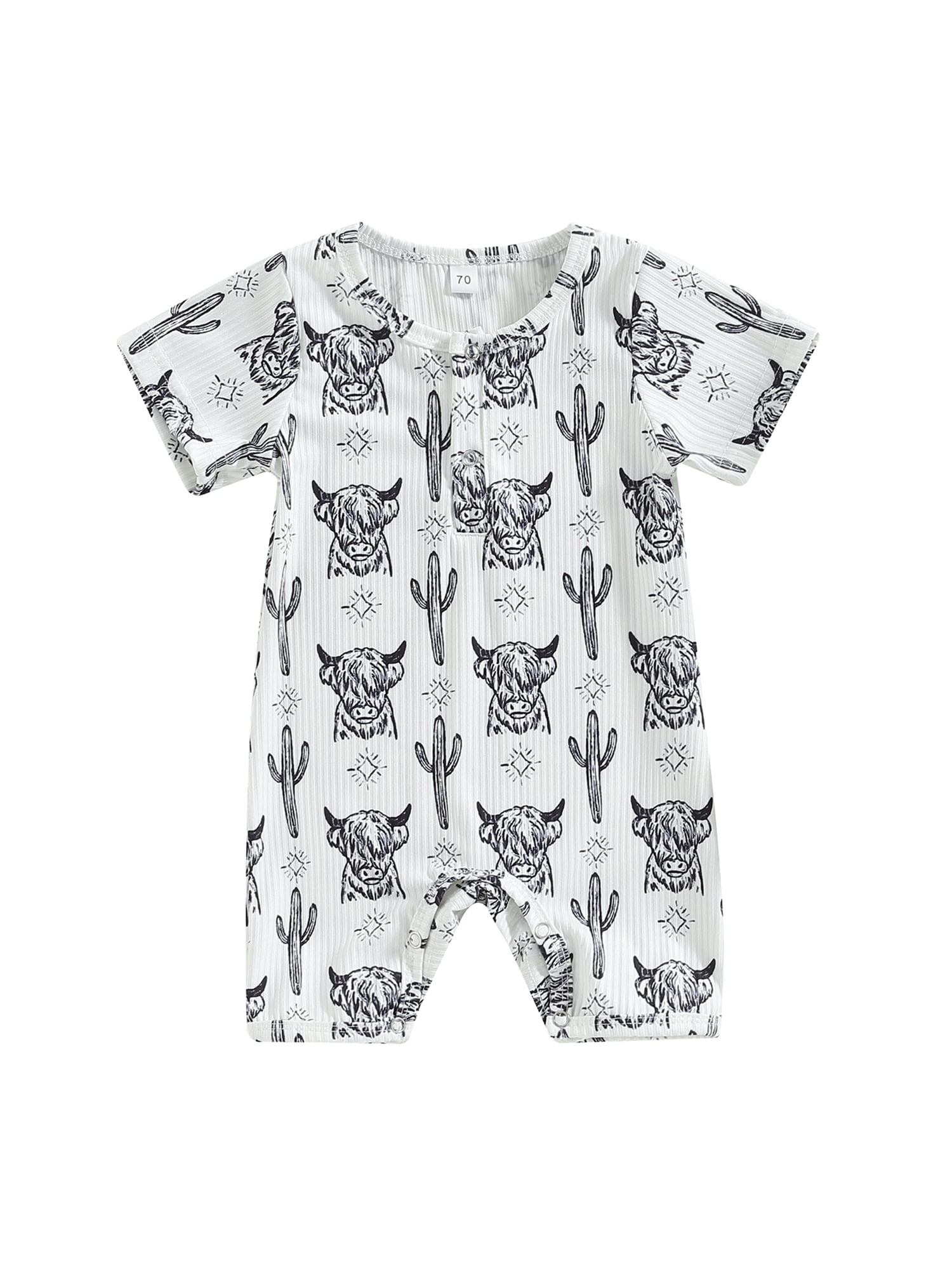 Genuiskids Western Baby Girl Boy Clothes Cow Print Romper Short Sleeve One Piece Rib Jumpsuit ...