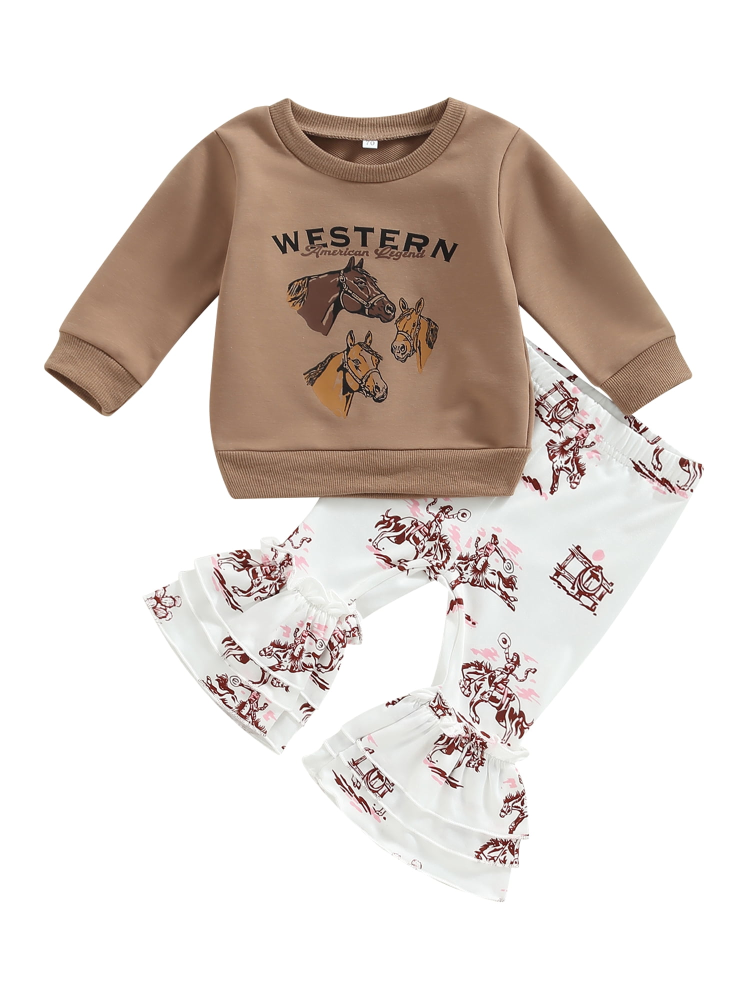 Genuiskids Western Baby Girl Clothes Long Sleeve Crewneck Sweatshirt Top Ruffle Horse Flared ...