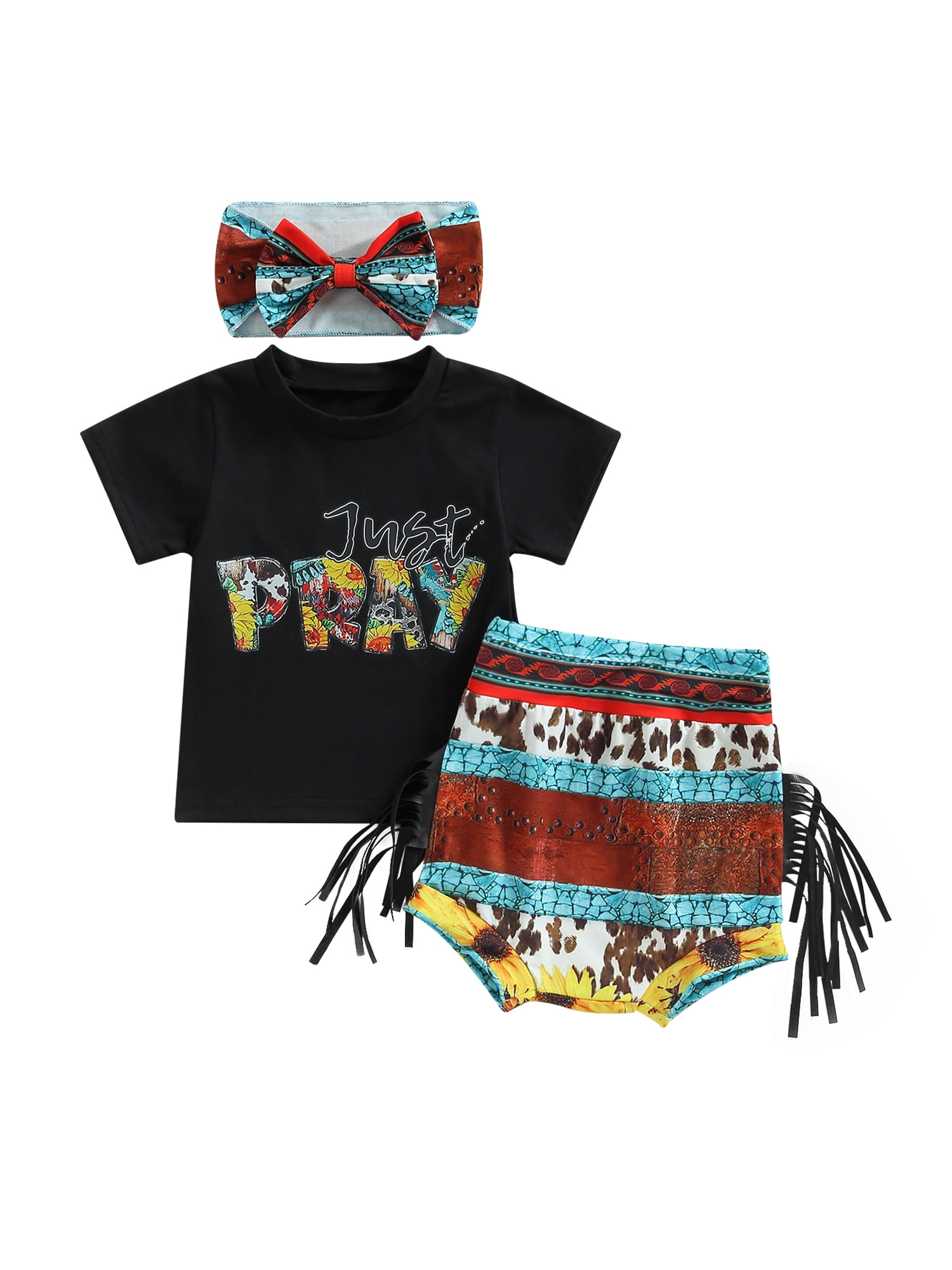 Genuiskids Western Baby Girl Summer Clothes 3M 6M 12M 2T 3T Infant Short Sleeve Letter Cow Head ...