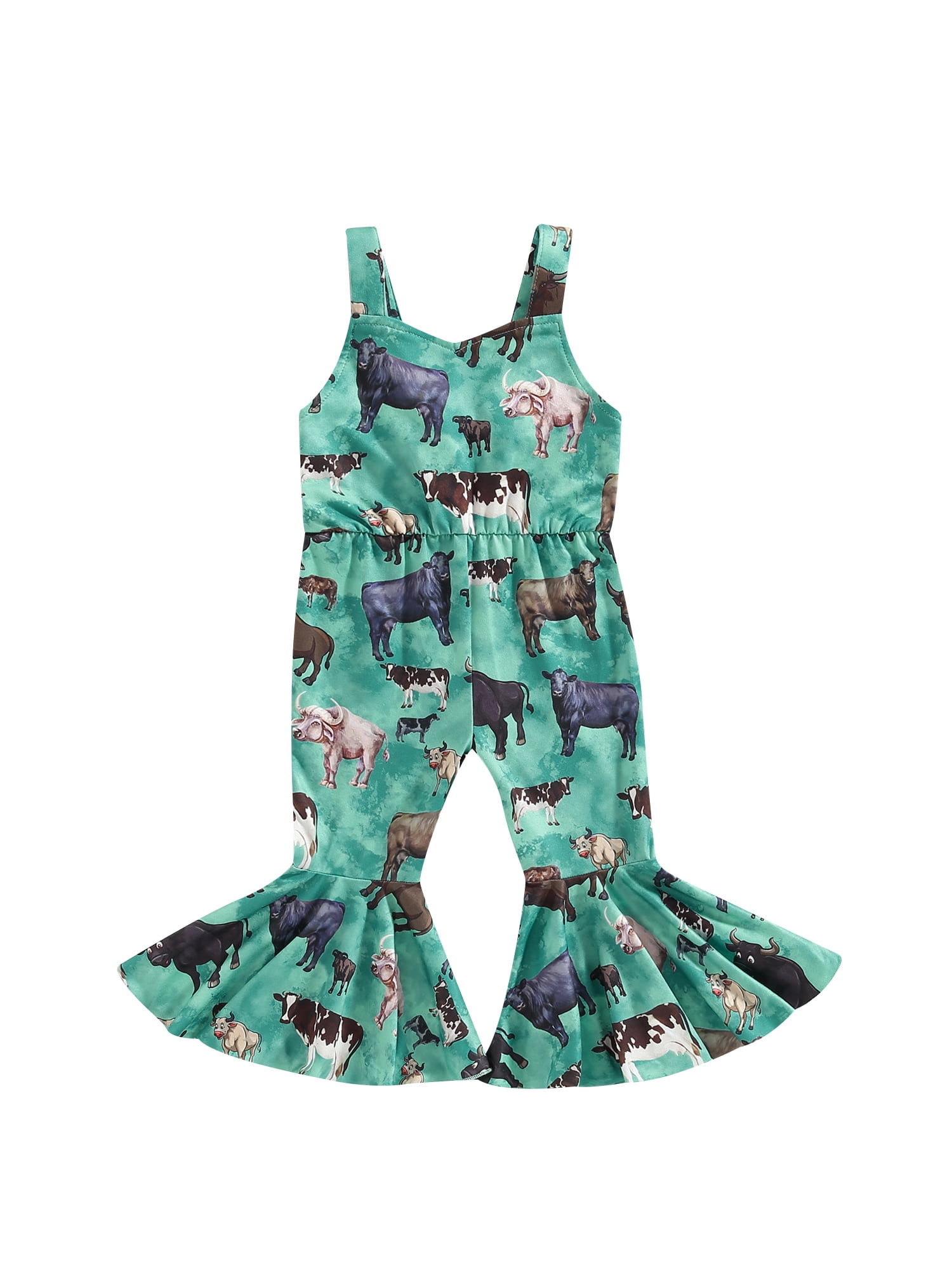 Genuiskids Western Baby Girl Summer Overalls Jumpsuits Kid Sleeveless Boho Cow Floral Print One ...