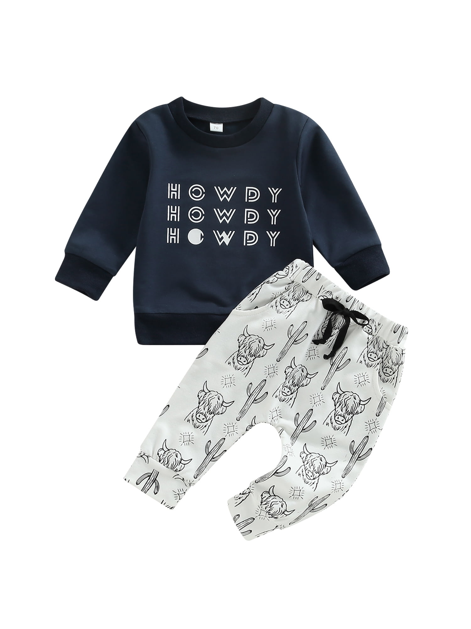 Genuiskids Western Toddler Baby Boy Clothes Cow Print Pullover Sweatshirt Drawstring Sweatpants ...