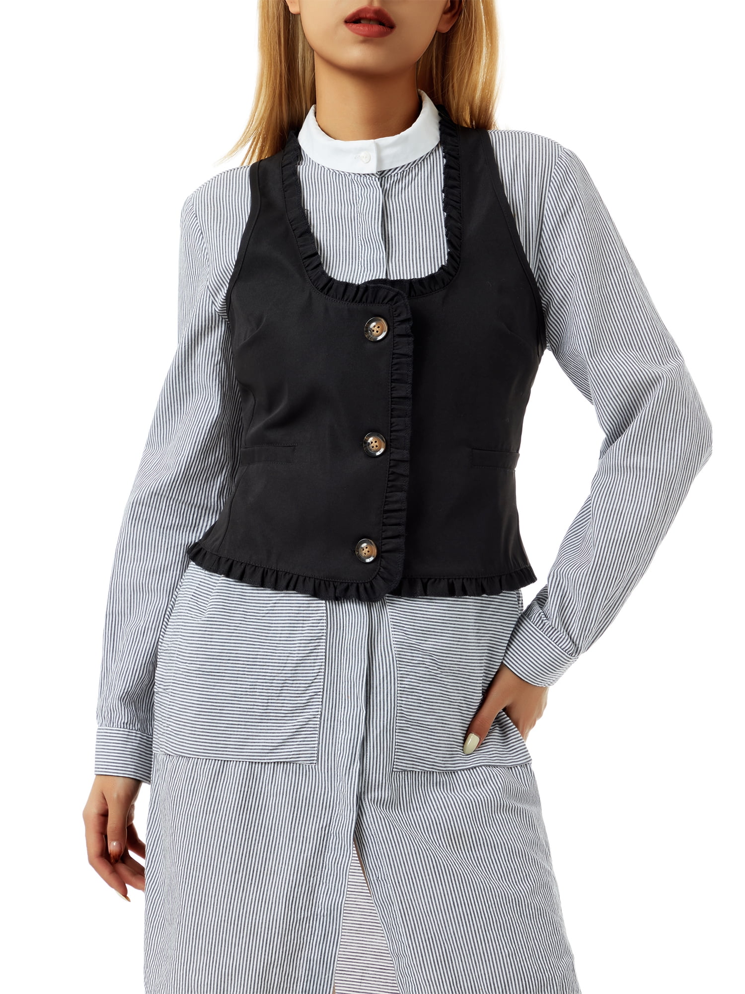 Genuiskids Women Button Down Waistcoat Vest Vintage Short Cross Back ...