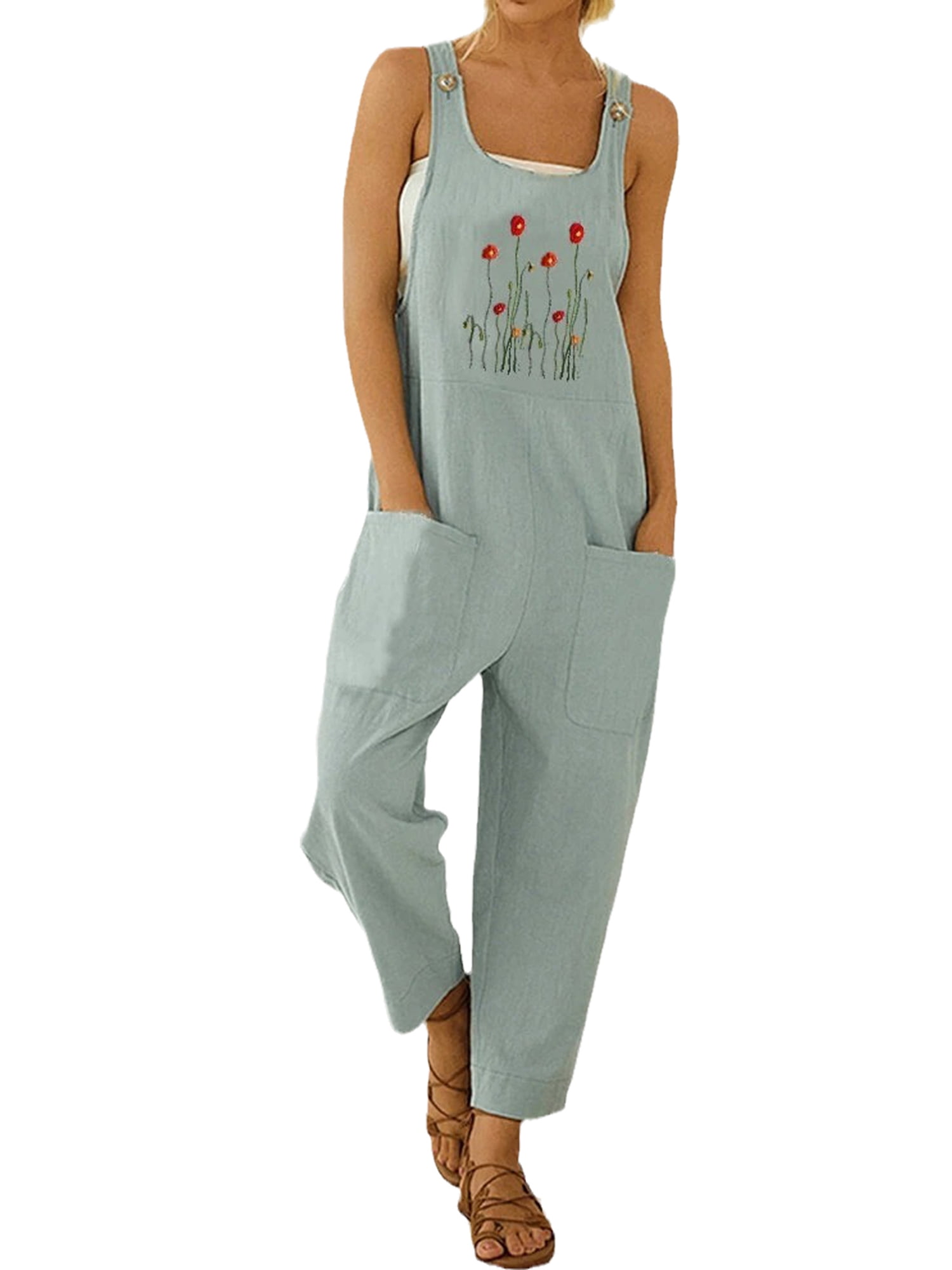 Genuiskids Women Jumpsuits Overalls Plus Size Wide Leg Loose Cotton ...