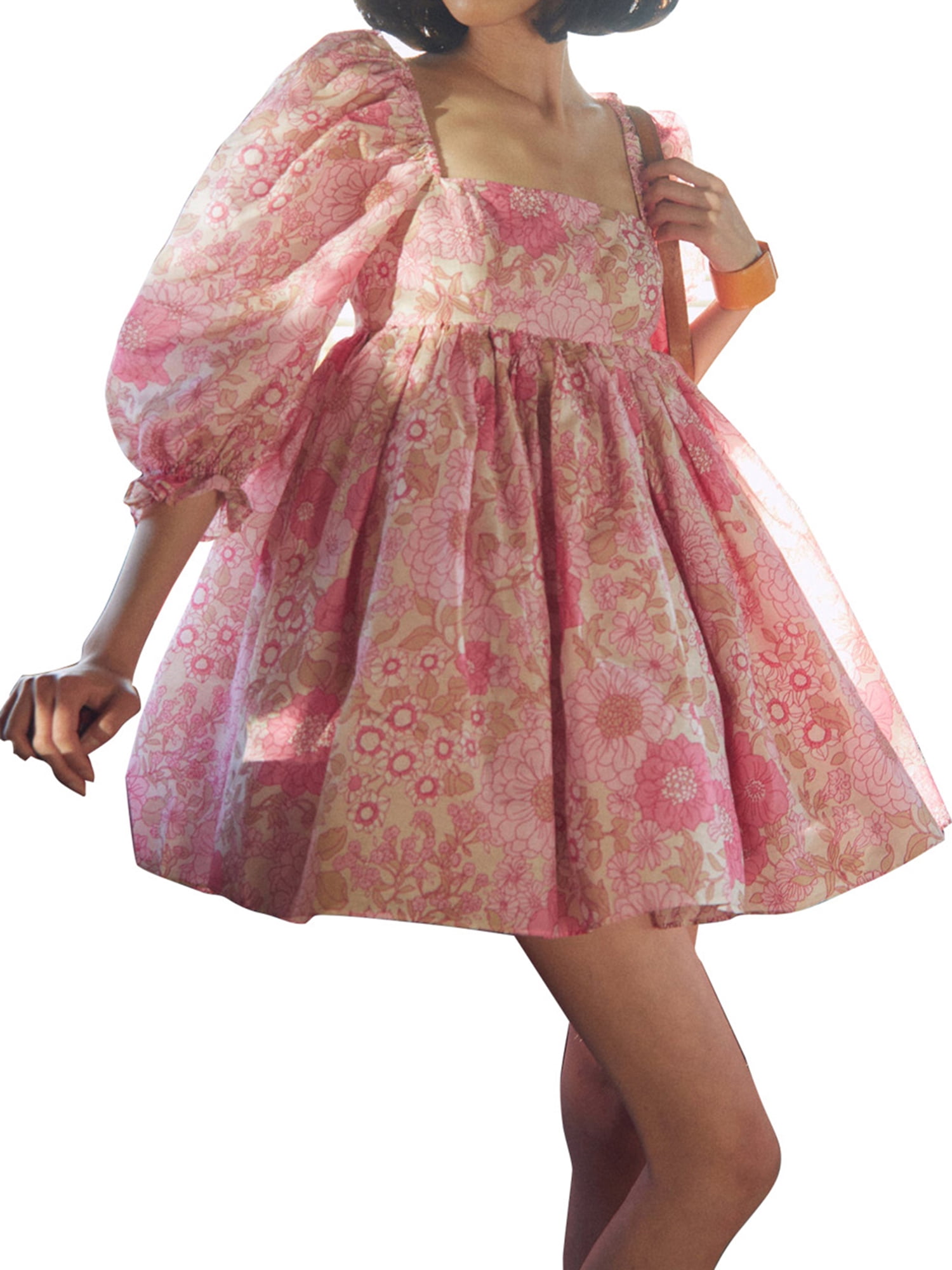 Genuiskids Women's Puff Sleeve Tull Princess Dress Square Neck Short ...