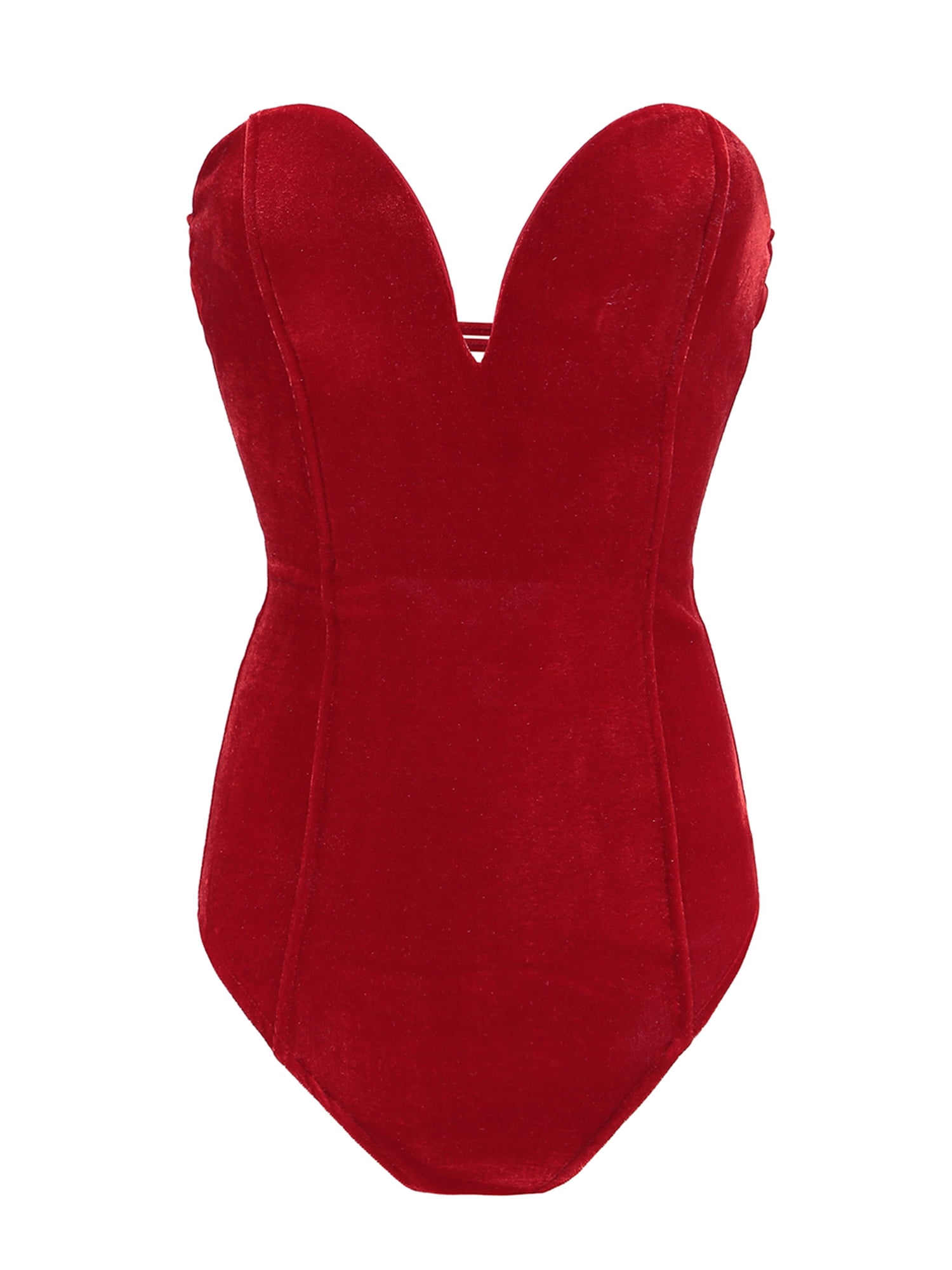 Genuiskids Women's Velvet Strapless Bodysuit Vintage Sexy Deep V Neck ...