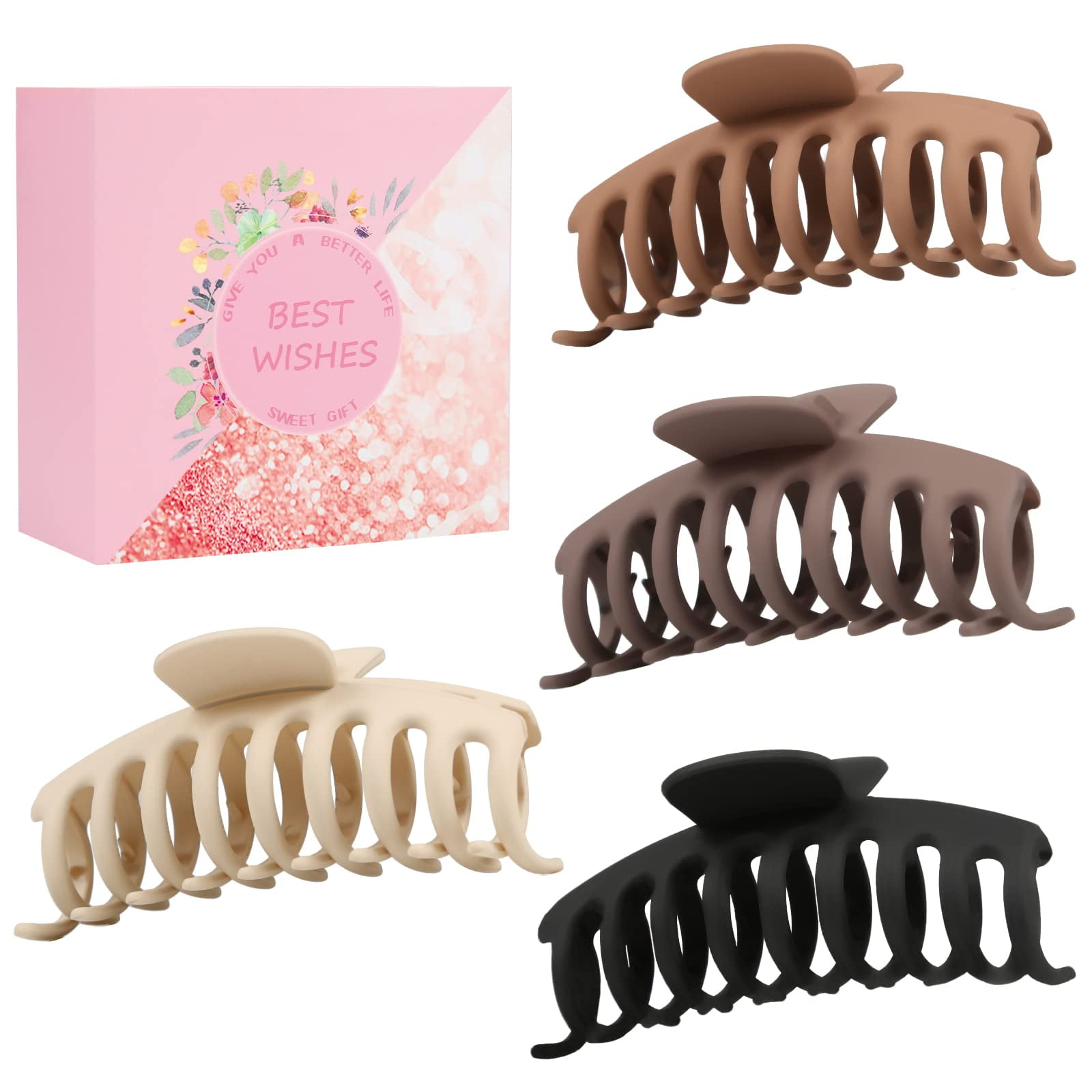 Genwiss Large Hair Claw Clips, 4 Pack, Matte, Strong Hold for Thick ...