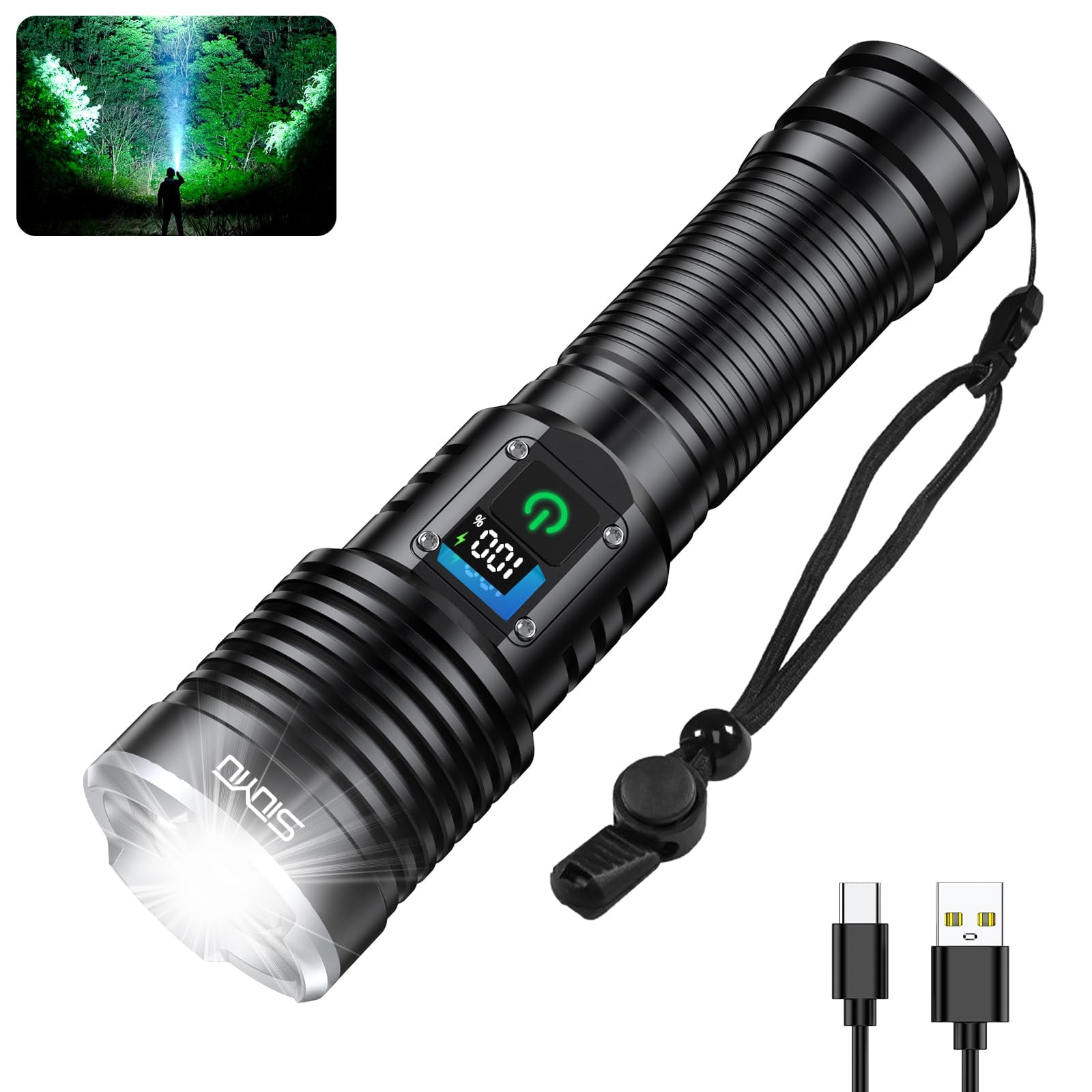 Genwiss Rechargeable Tactical Flashlight 200000 Lumen Flashlight ...