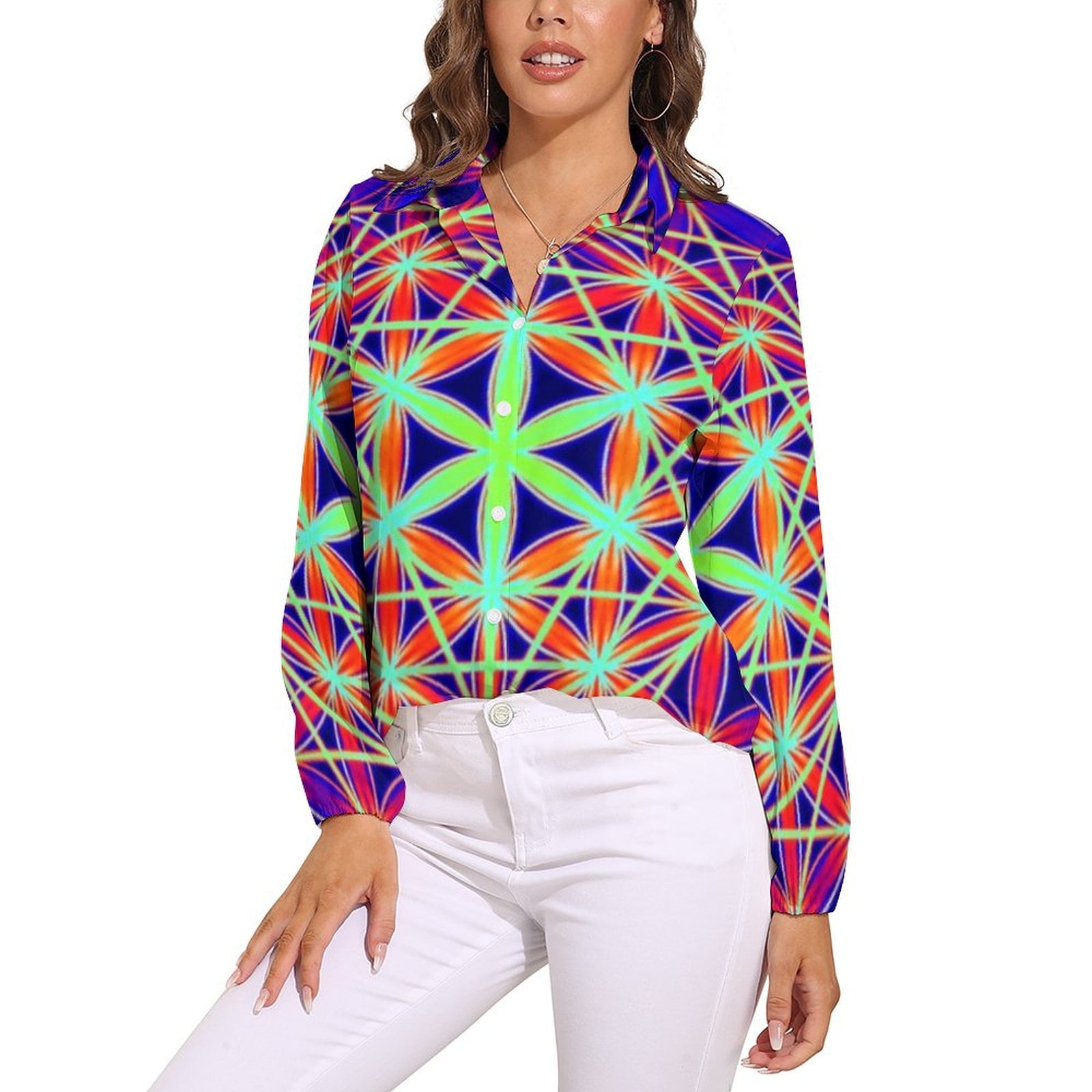 Geo Print Blouse Memphis Triangles Pretty Custom Blouses Woman Long ...