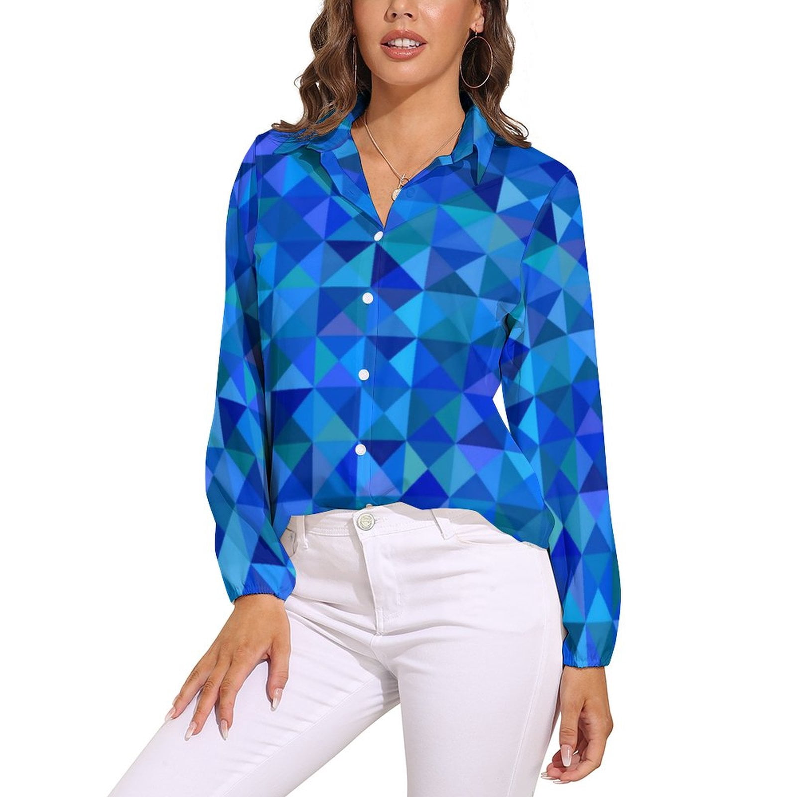 Geo Print Blouse Memphis Triangles Pretty Custom Blouses Woman Long ...