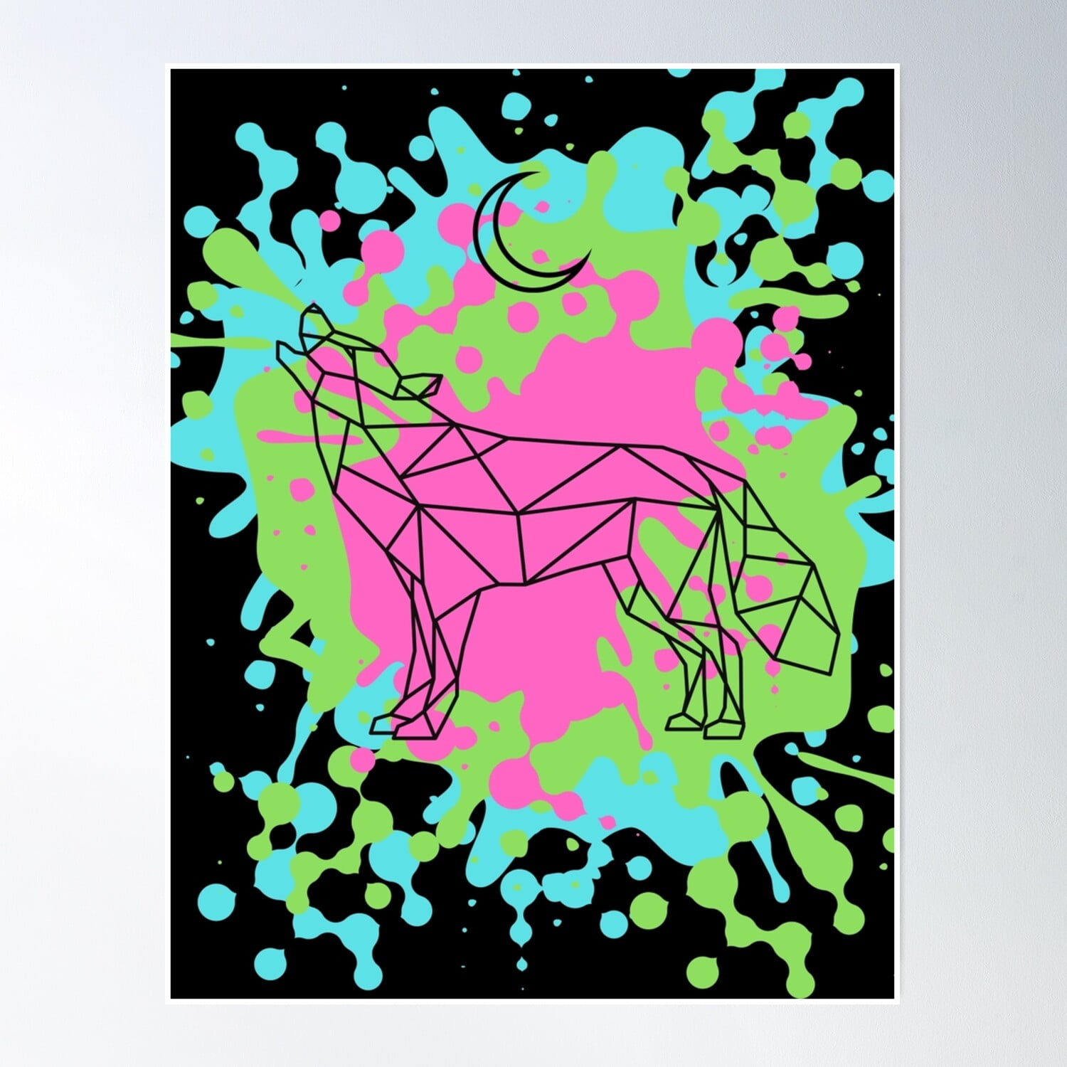 Geo Wolf On Neon Paint Poster Wall Art, Modern Wall Decor, 12x18 ...