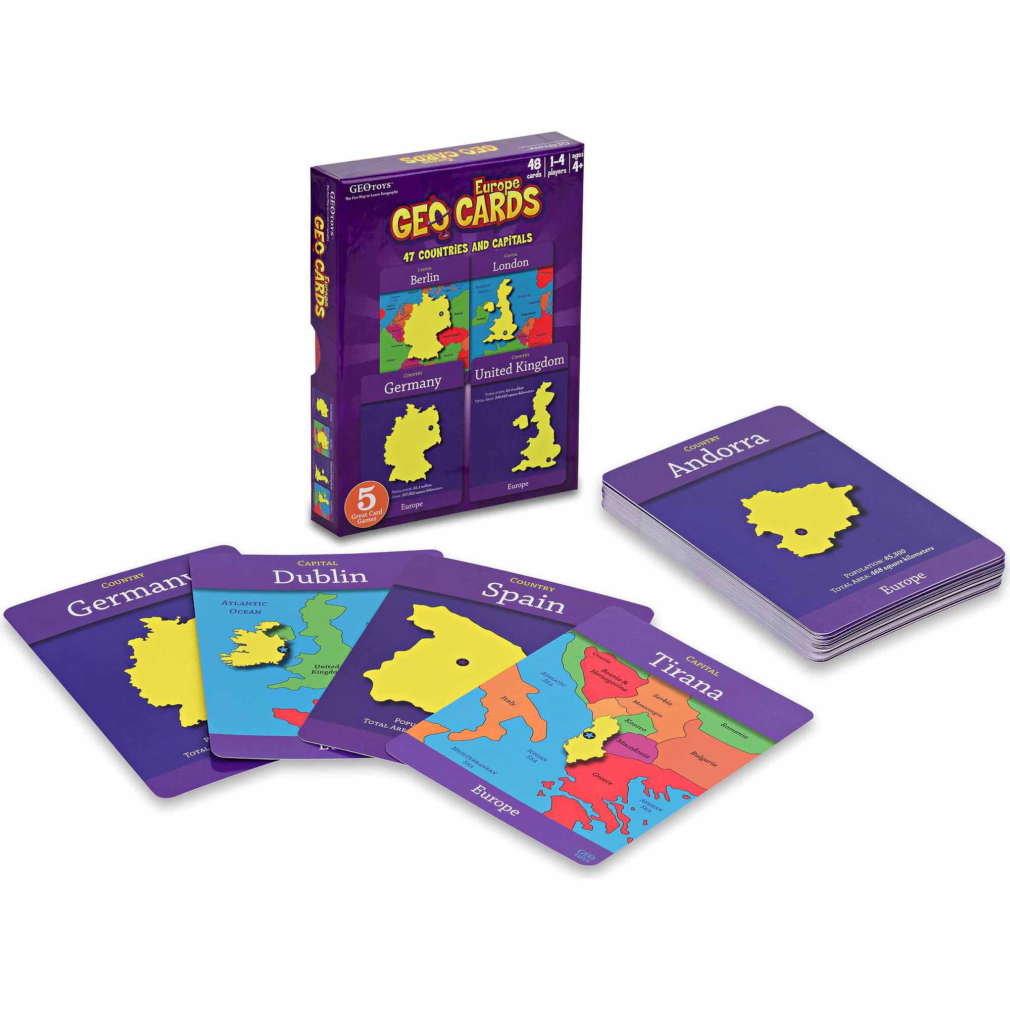 Geotoys GeoCards Europe - 5 Geography Games for Kids with 50 Jumbo ...