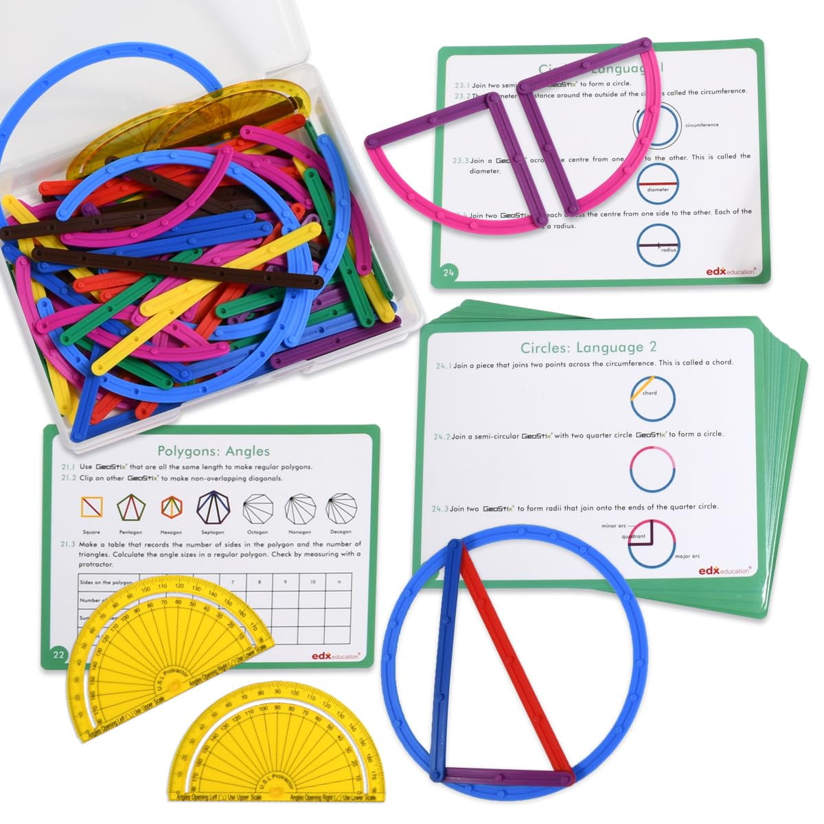 GeoStix Deluxe Set | Teach Geometry | 100 Construction Sticks, 2 ...